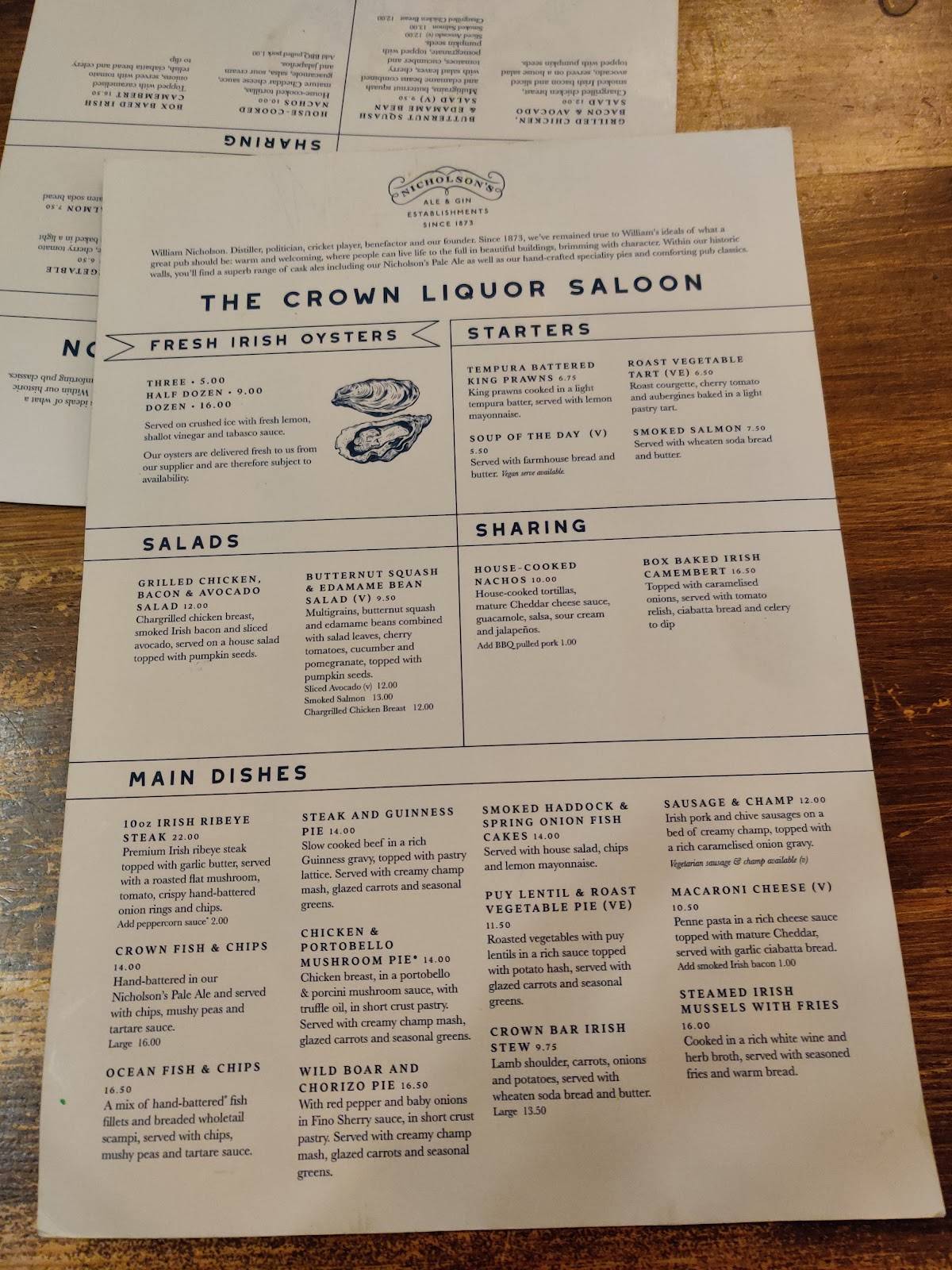Menu at The Crown Liquor Saloon pub & bar, Belfast