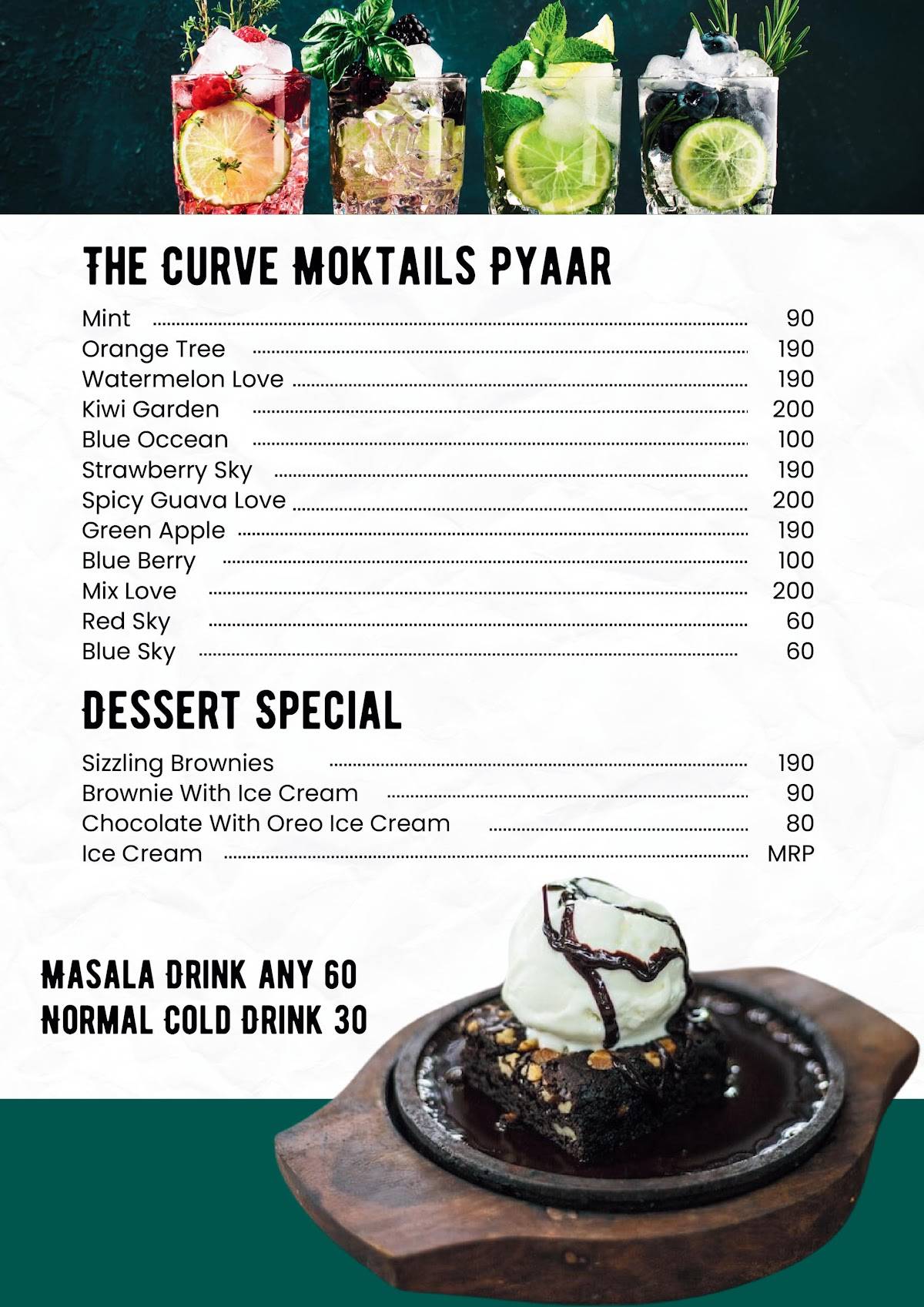 Menu at The Curve cafeteria and Restro Andal, Andal