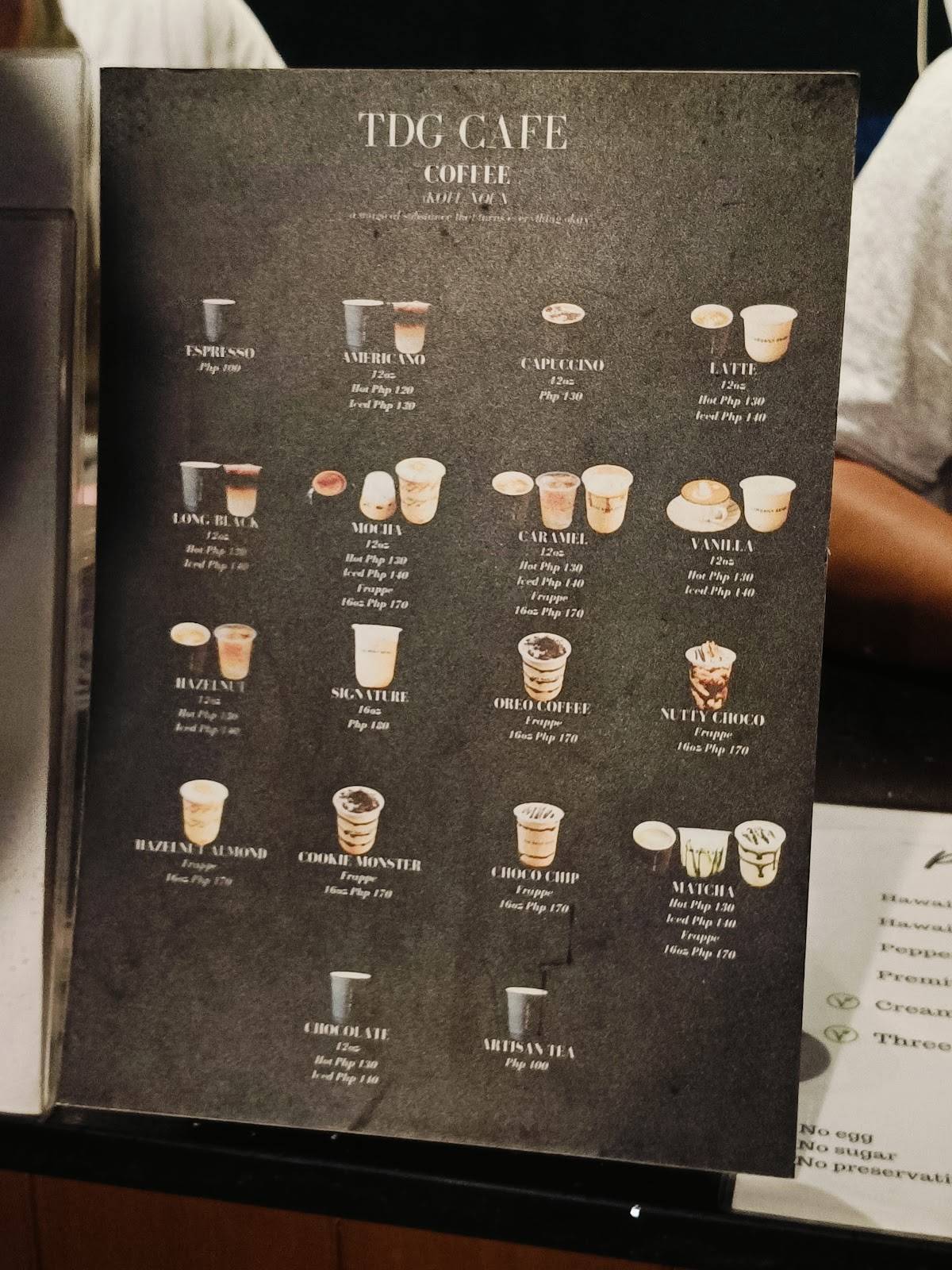 Menu at The Daily Grind cafe, Cebu City, Murals Hostel and Cafe