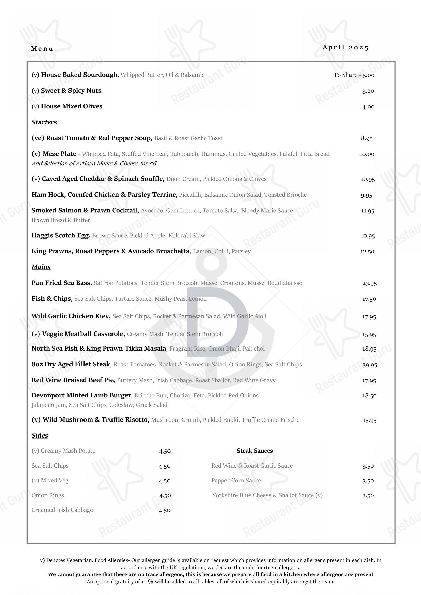 Menu at The Devonport pub & bar, Darlington