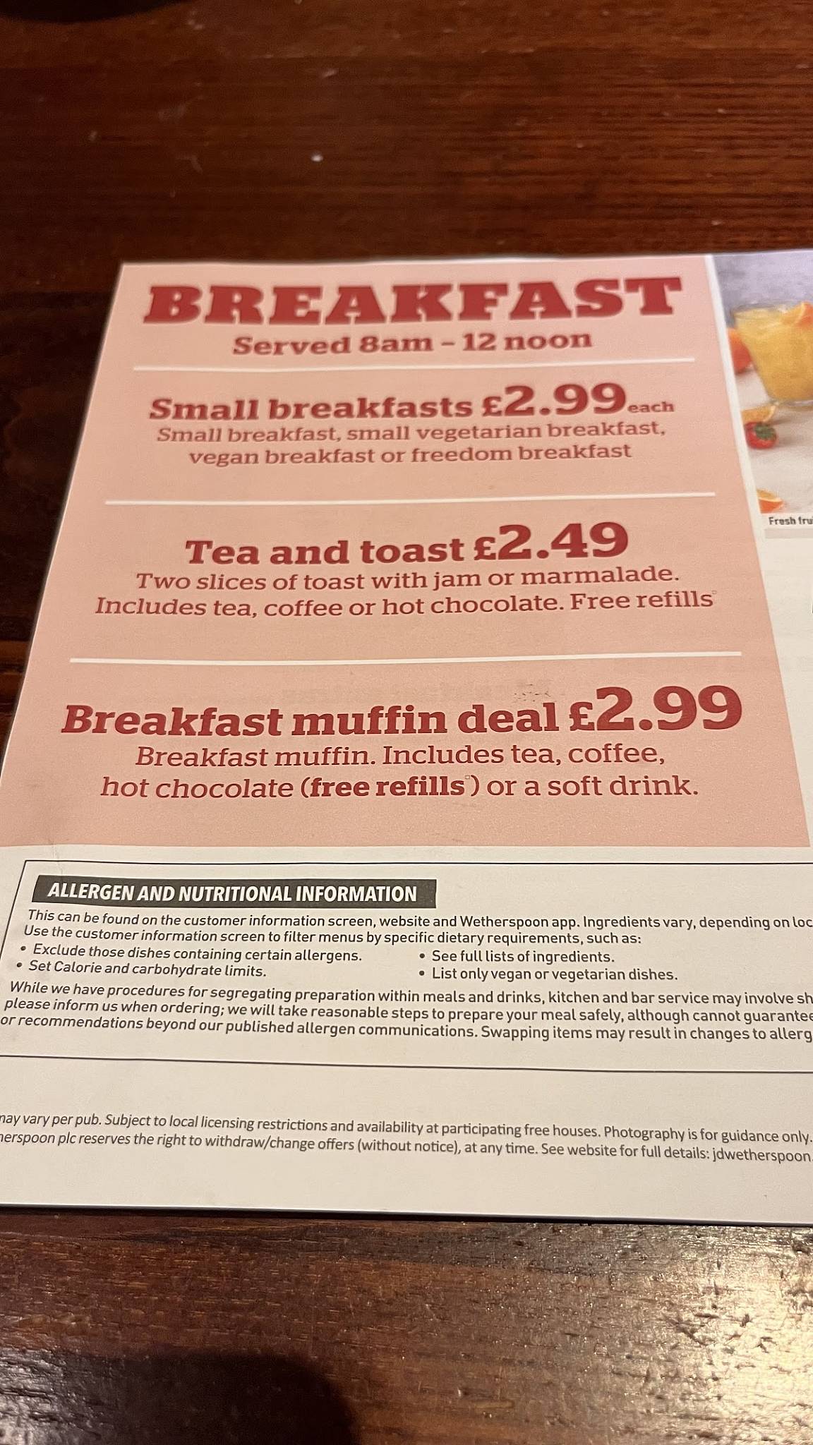 Menu at The Devonshire - JD Wetherspoon pub & bar, Skipton