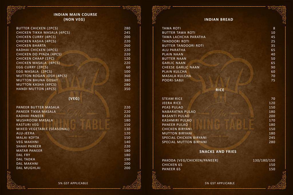 Menu at The Dining Table, Kolkata, Rajarhat Main Rd