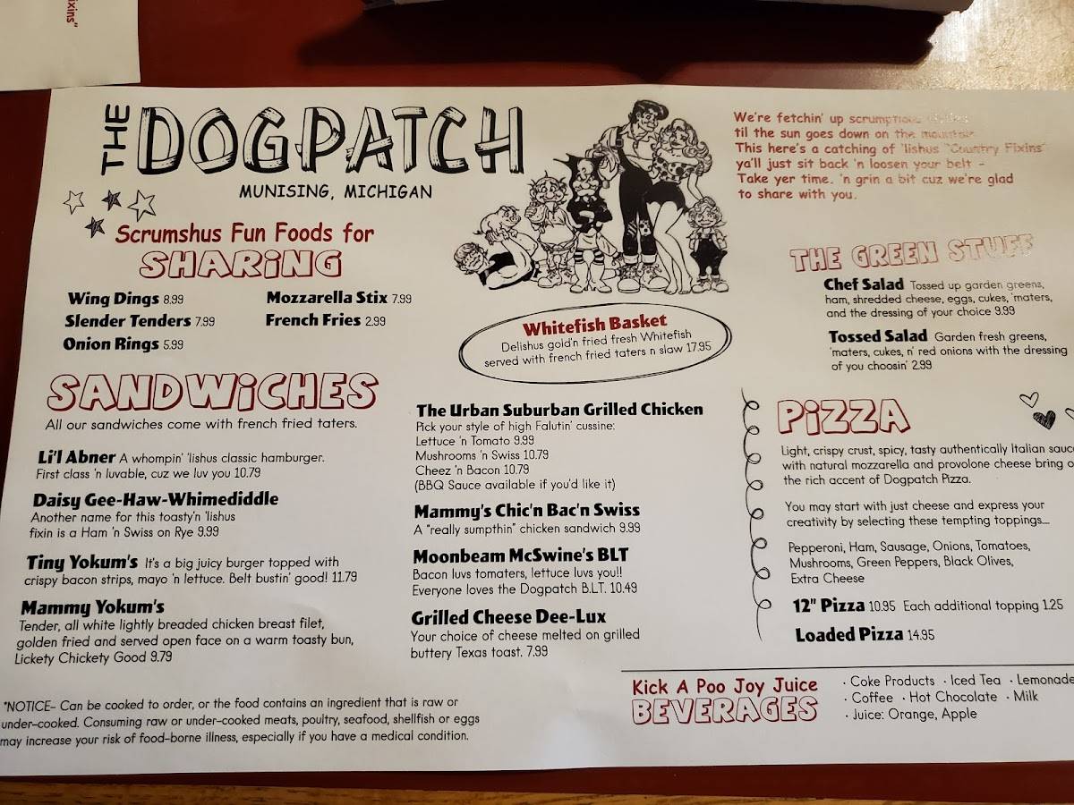 Menu at The Dogpatch Restaurant, Munising