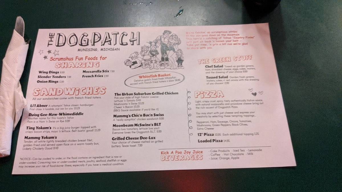 Menu at The Dogpatch Restaurant, Munising