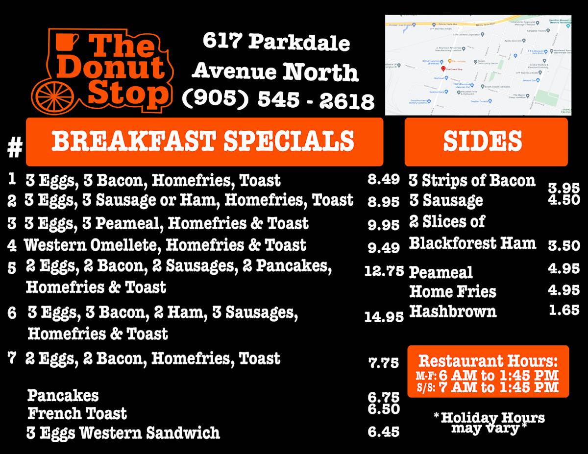 Menu at The Donut Stop restaurant, Hamilton