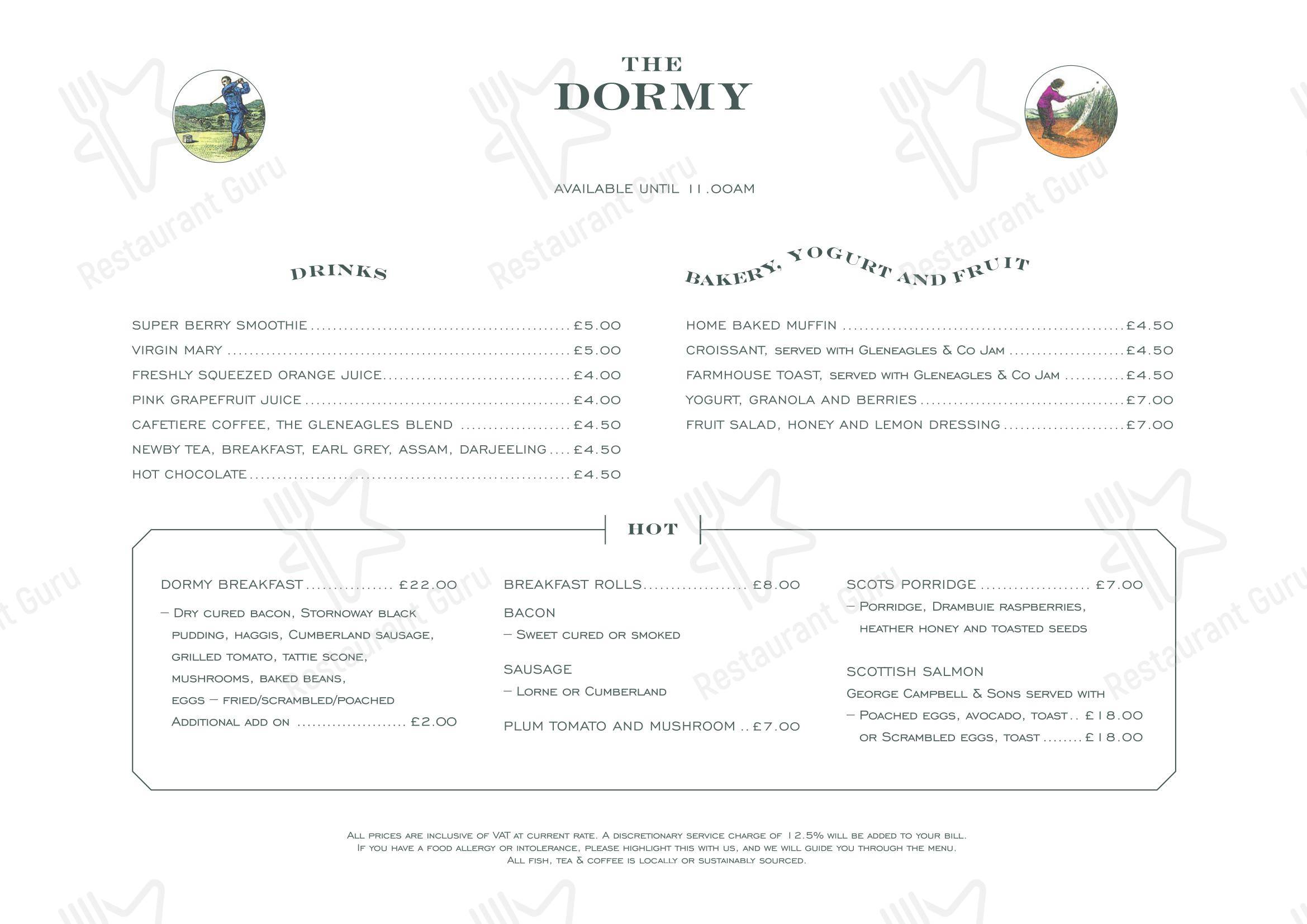 Menu at The Dormy restaurant, Auchterarder