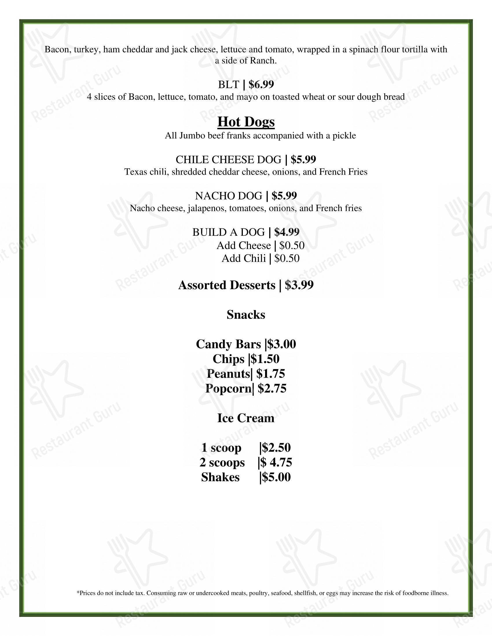 Menu at The Downs Café steakhouse, Albuquerque