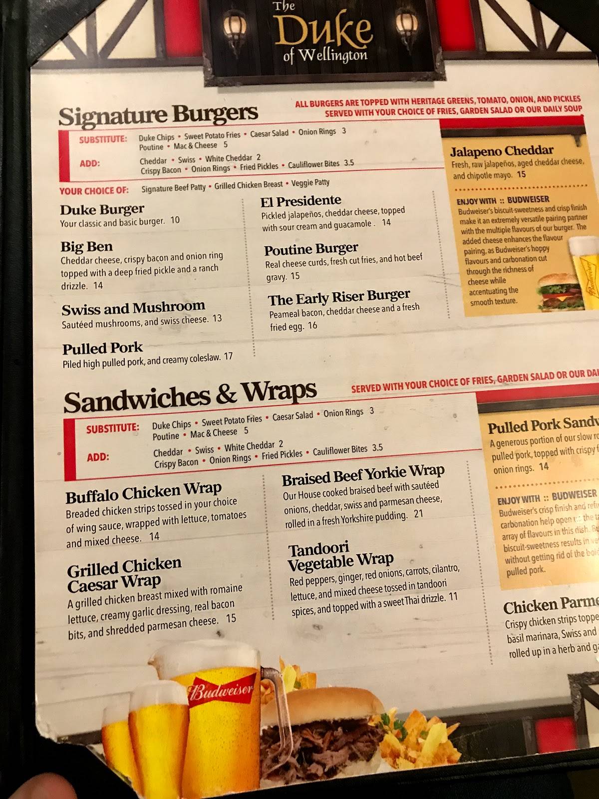 Menu at The Duke of Wellington pub & bar, Waterloo