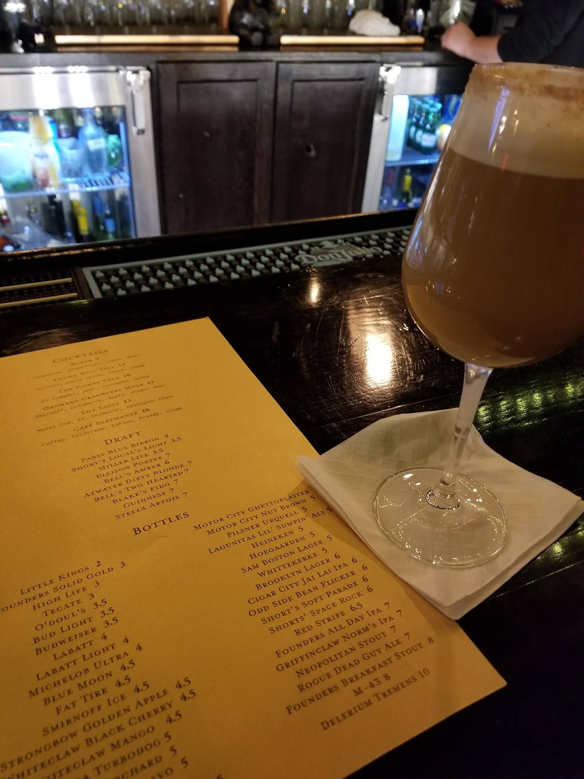 Menu at The Elephant Room restaurant, Detroit