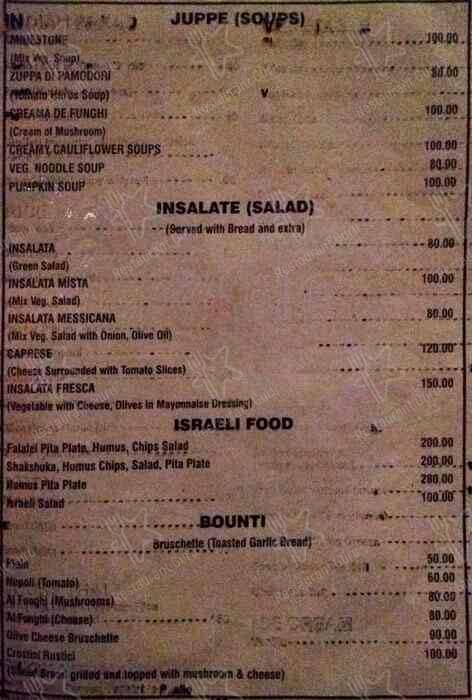 Menu at The Enigma Cafe, Pushkar