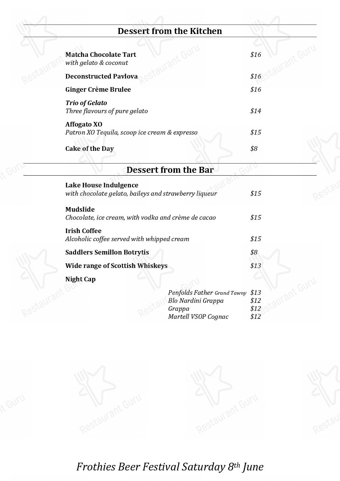 Menu at The Entrance Lake House cafe, The Entrance