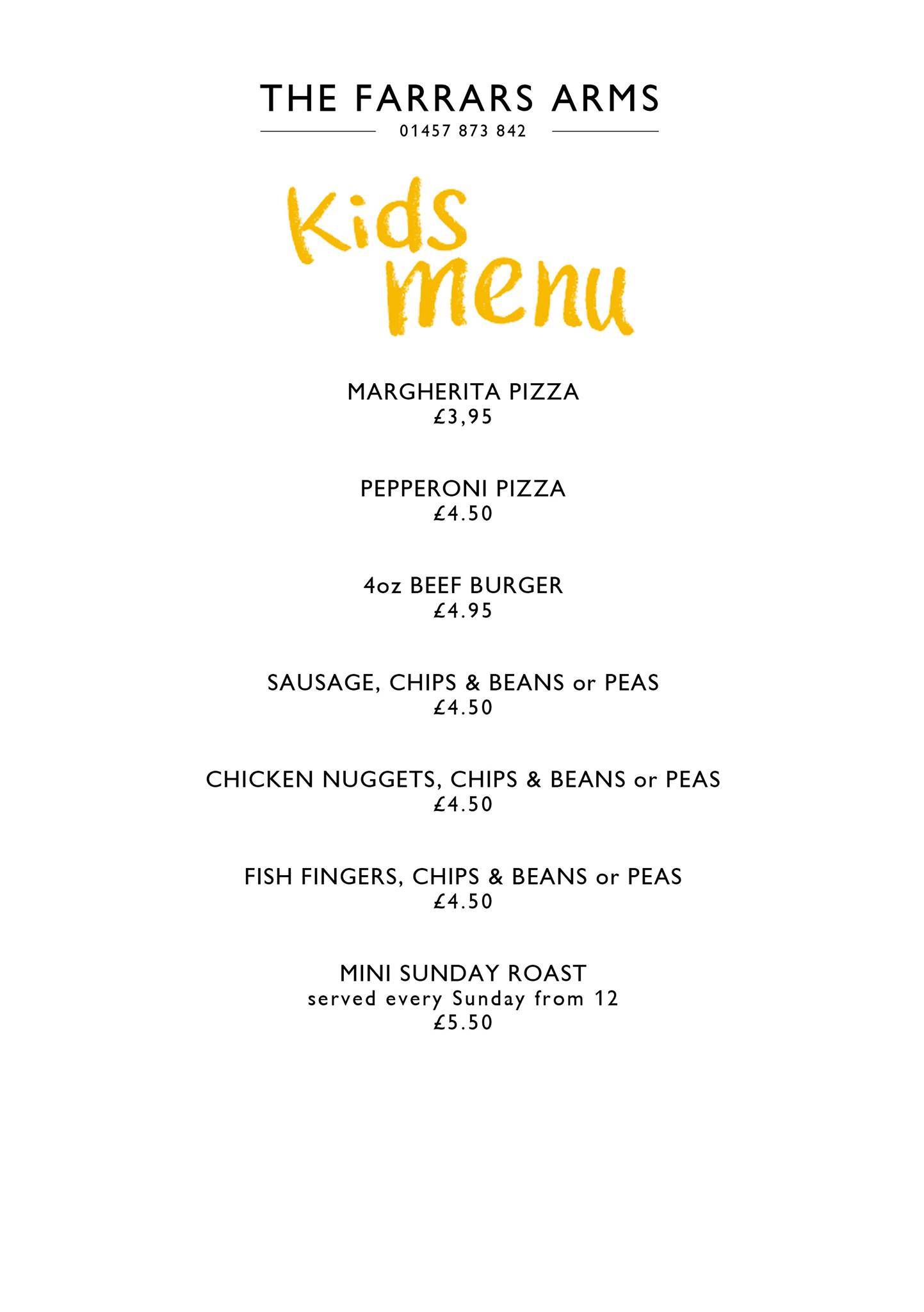 Menu at The Farrars Arms pub & bar, Oldham