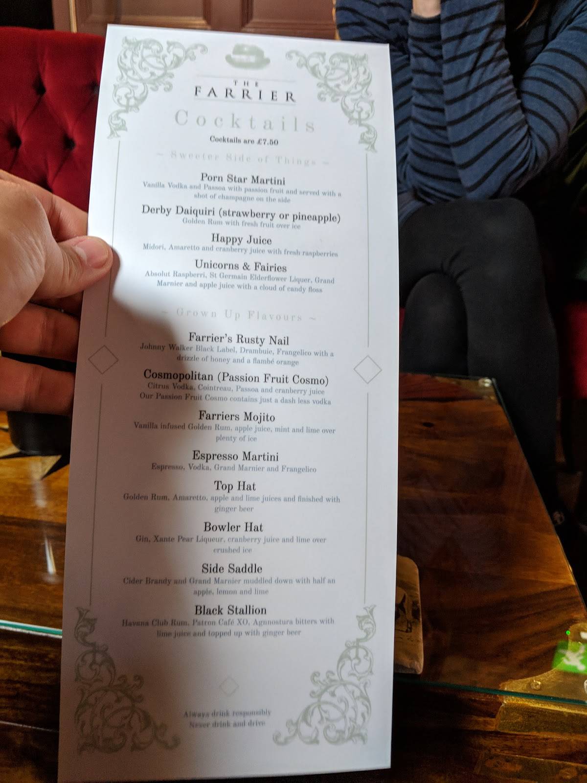 Menu at The Farrier restaurant, Scarborough