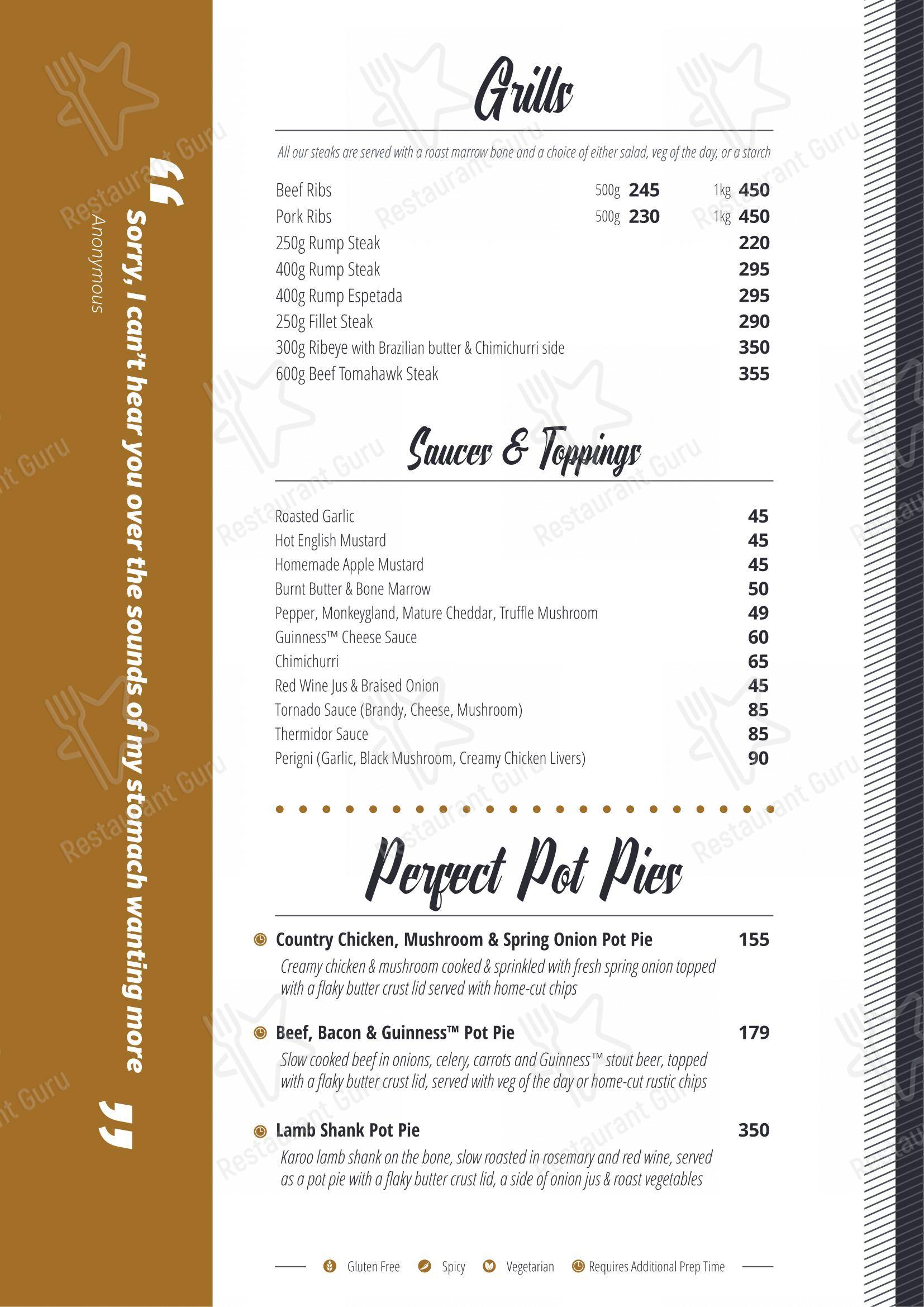 Menu at The Fat Ginger pub & bar, Sandton