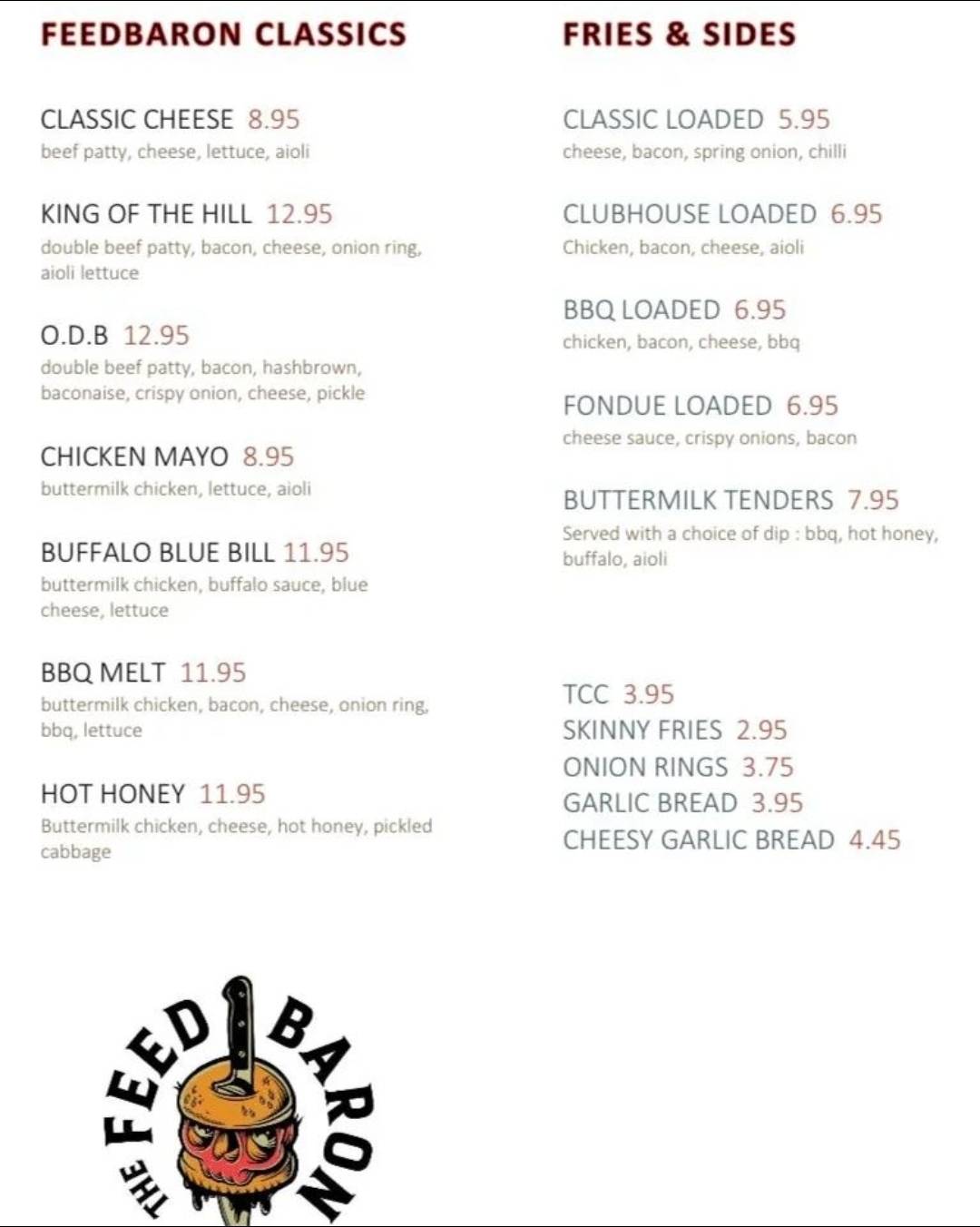 Menu at The Feed Baron, Westhill