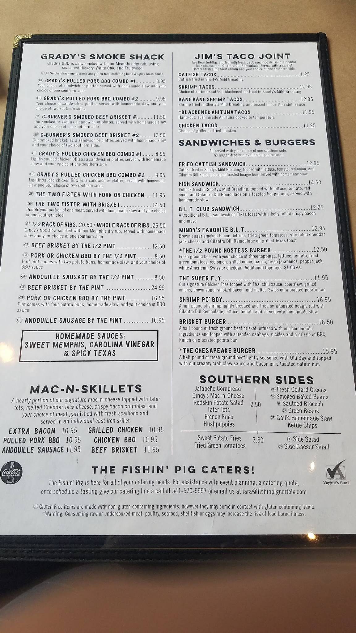Menu at The Fishin' Pig Norfolk BBQ, Norfolk