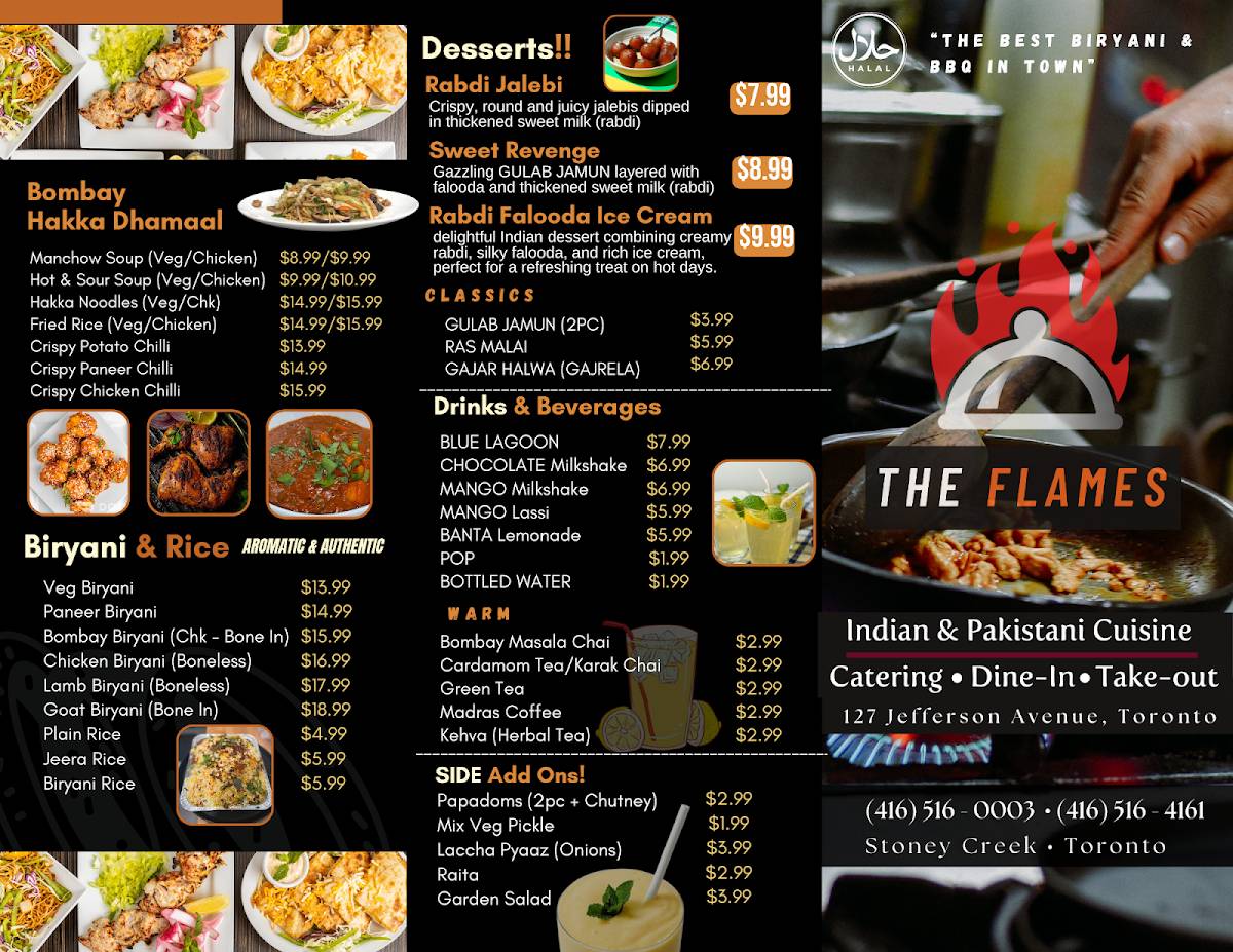 Menu at The Flames Toronto - Indian & Pakistani Cuisine restaurant, Toronto
