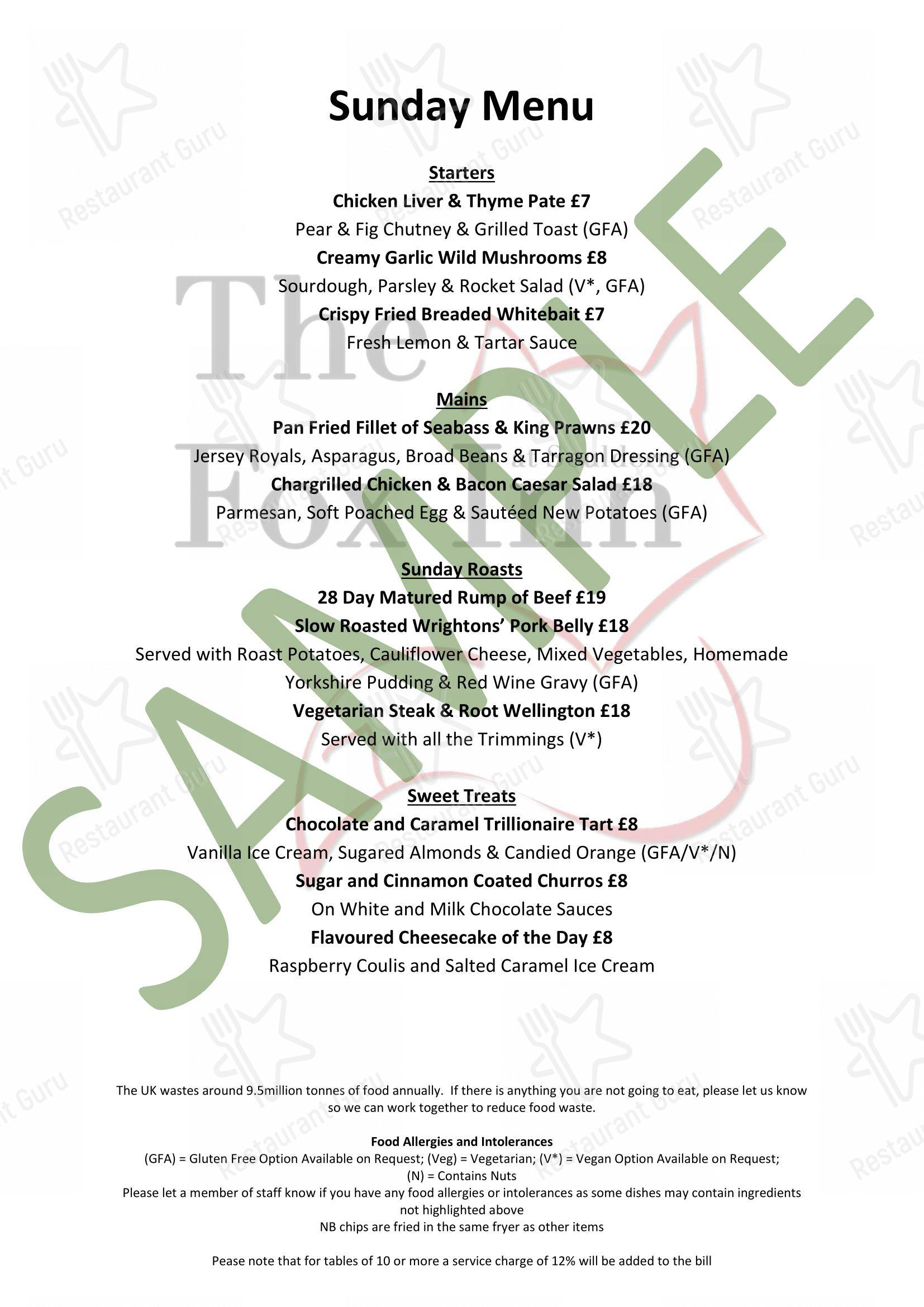 Menu at The Fox Inn pub & bar, Stoke Lyne, Fox Ln
