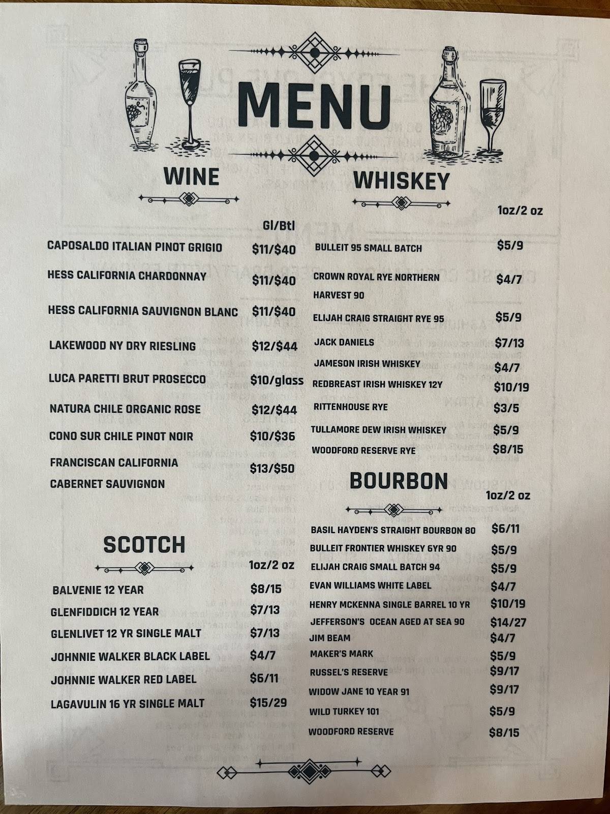 Menu at The Foxglove Pub, Hamburg