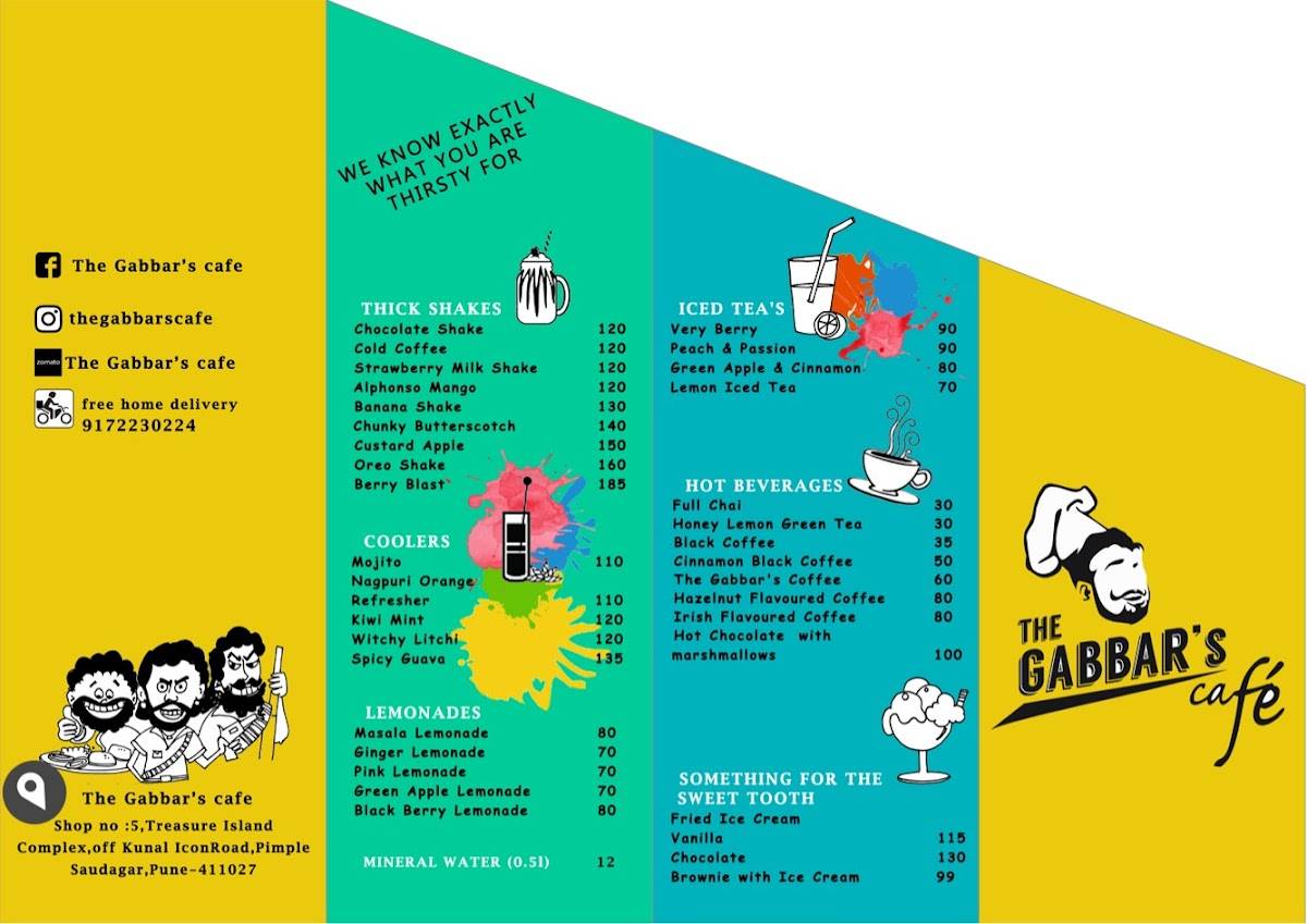 Menu at The Gabbar's Cafe, Pune