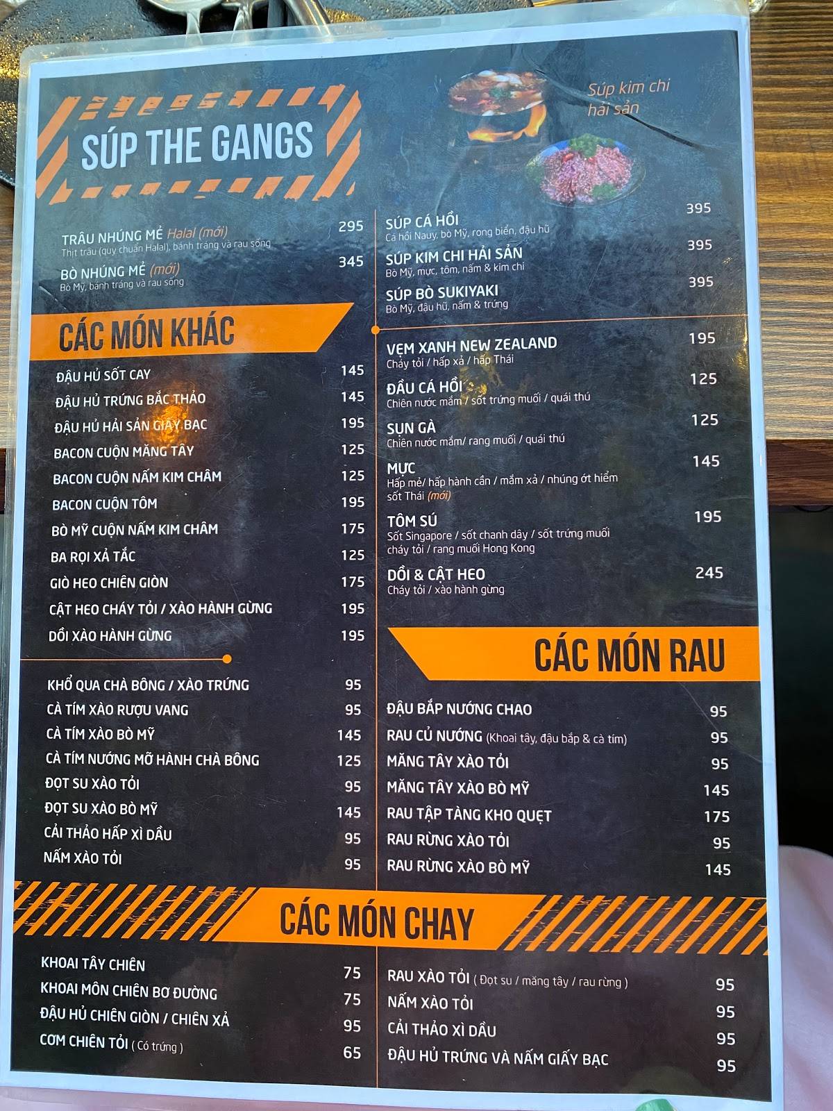 Carta del restaurante The Gangs Central, Ciudad Ho Chi Minh (Saigón)