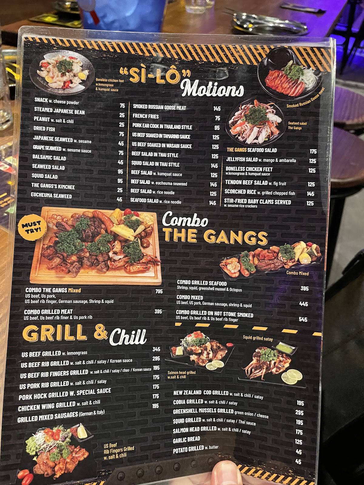 Menu at The Gangs Central restaurant, Ho Chi Minh City