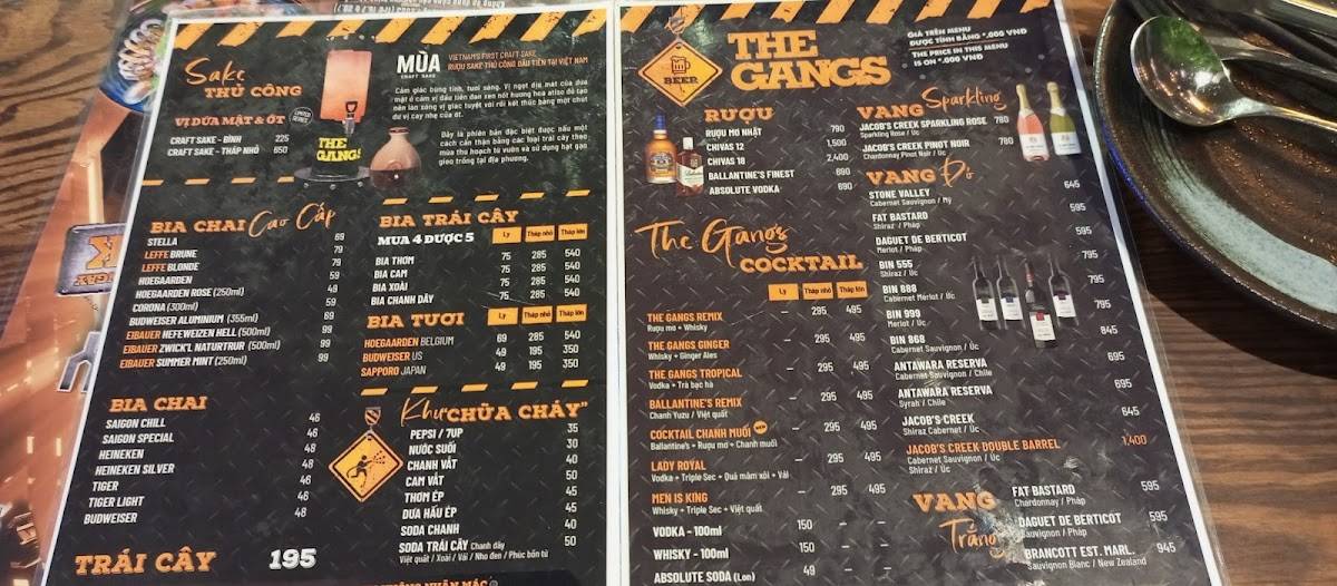 Carta del restaurante The Gangs Central, Ciudad Ho Chi Minh (Saigón)