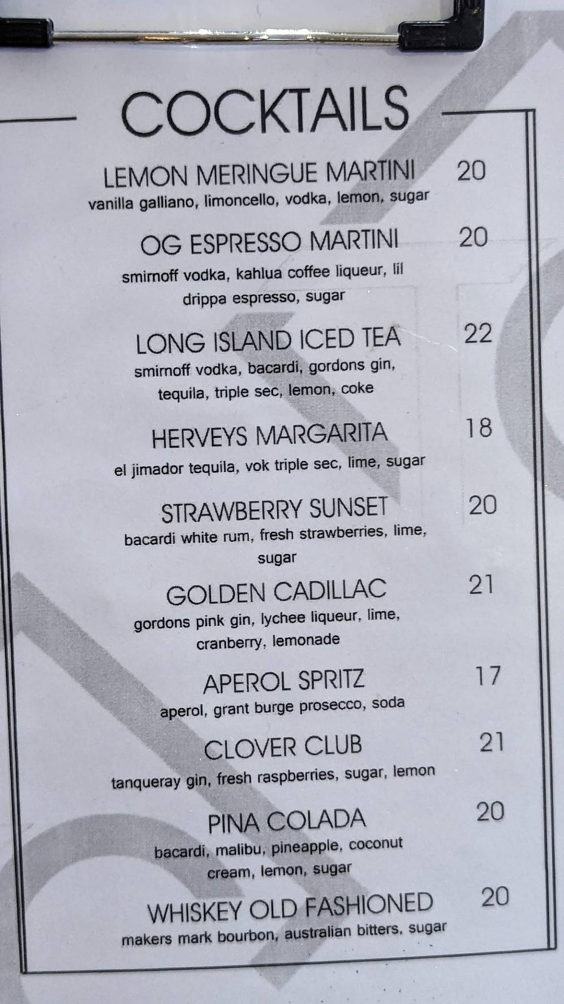Menu at The Garage restaurant, Thuringowa Central