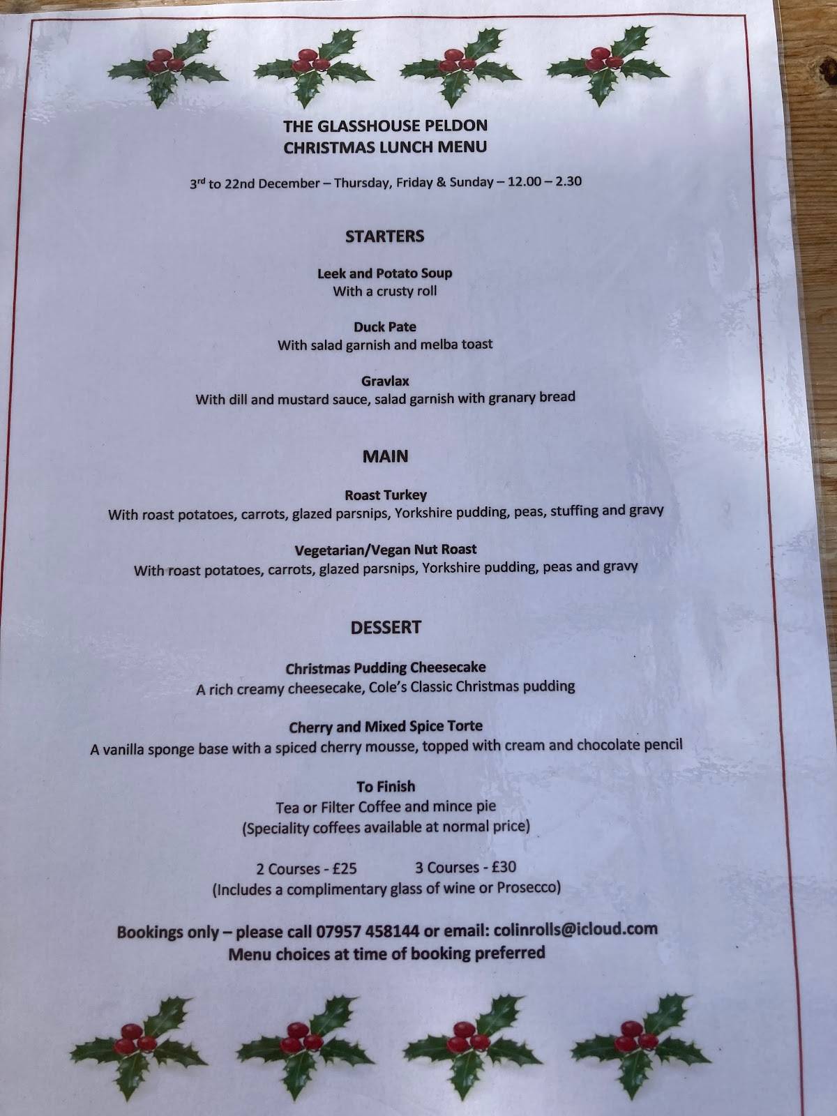 Menu at The Glasshouse Cafe Peldon, Colchester