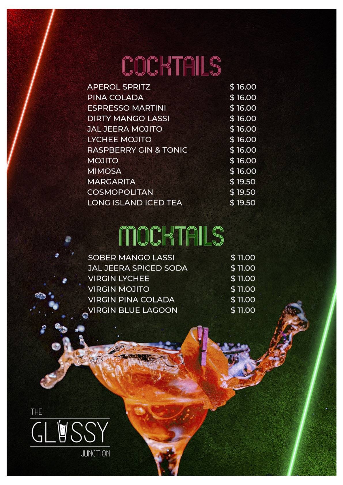 Menu at The Glassy Junction pub & bar, Perth