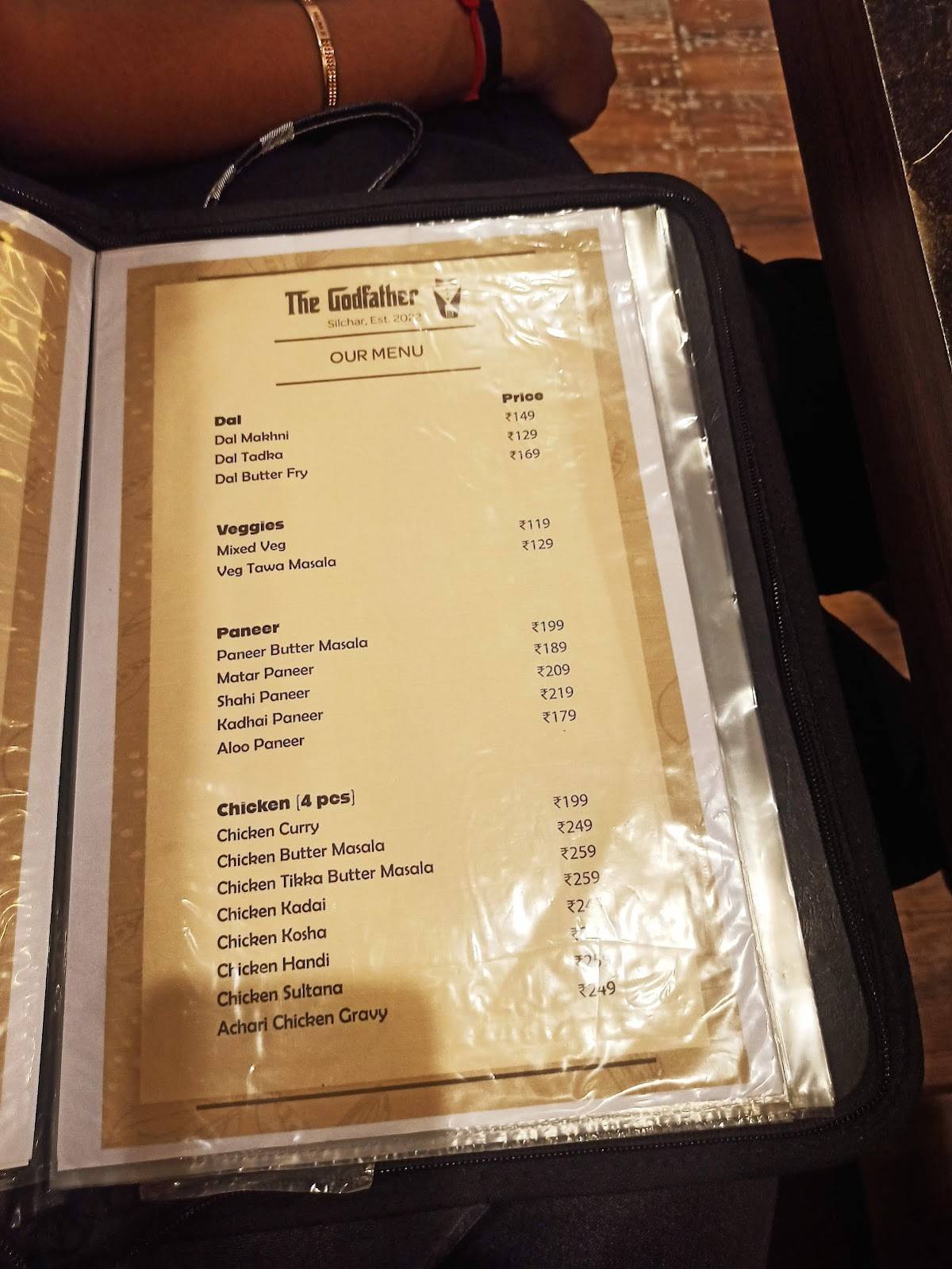 Menu at The Godfather, Silchar