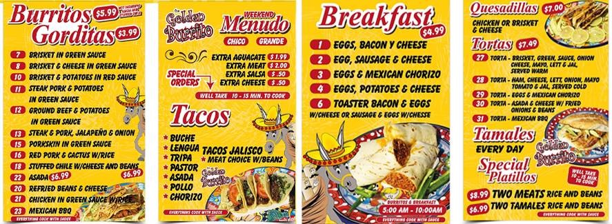 Menu at The Golden Burrito N Portland restaurant, Oklahoma City