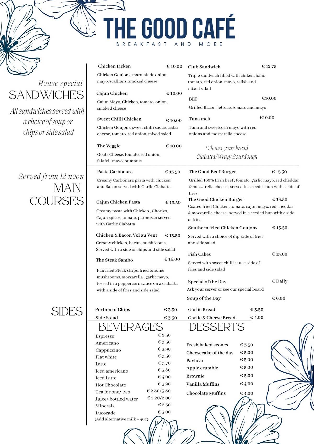 Menu at The Good Cafe, Athlone