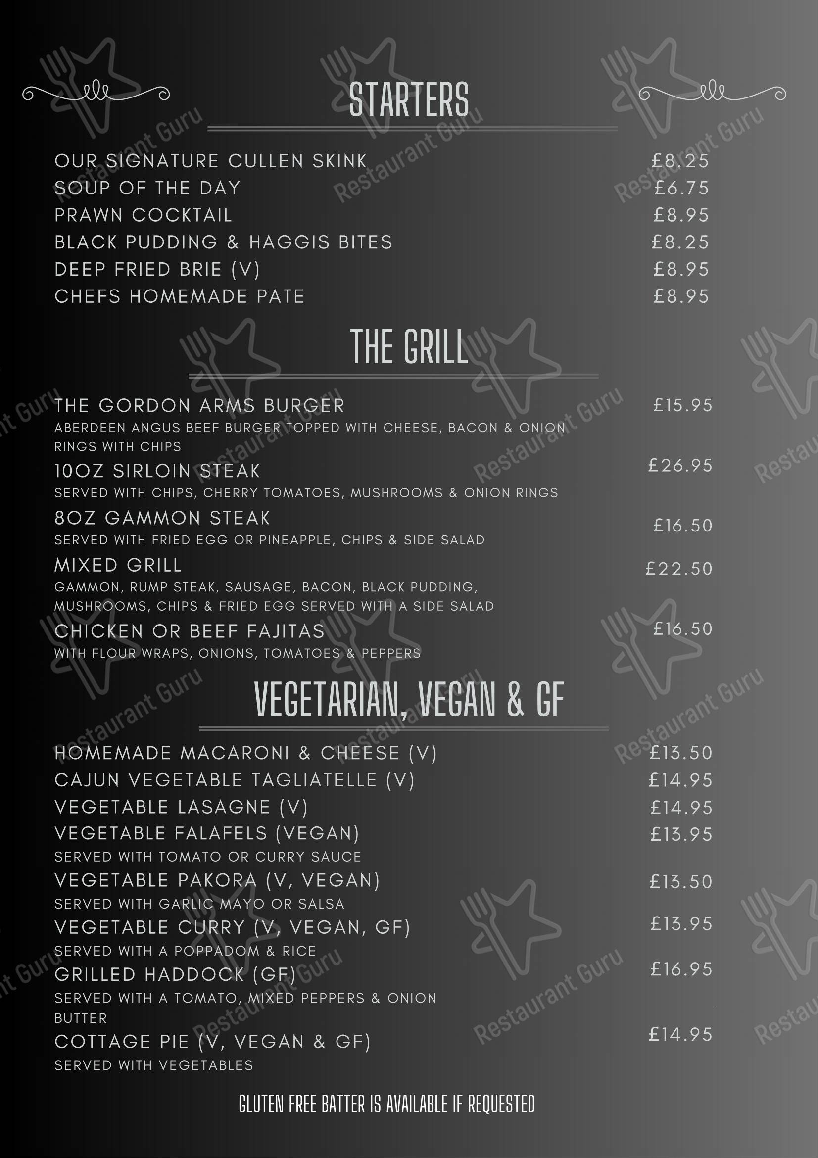 Menu at The Gordon Arms Hotel pub & bar, Fochabers
