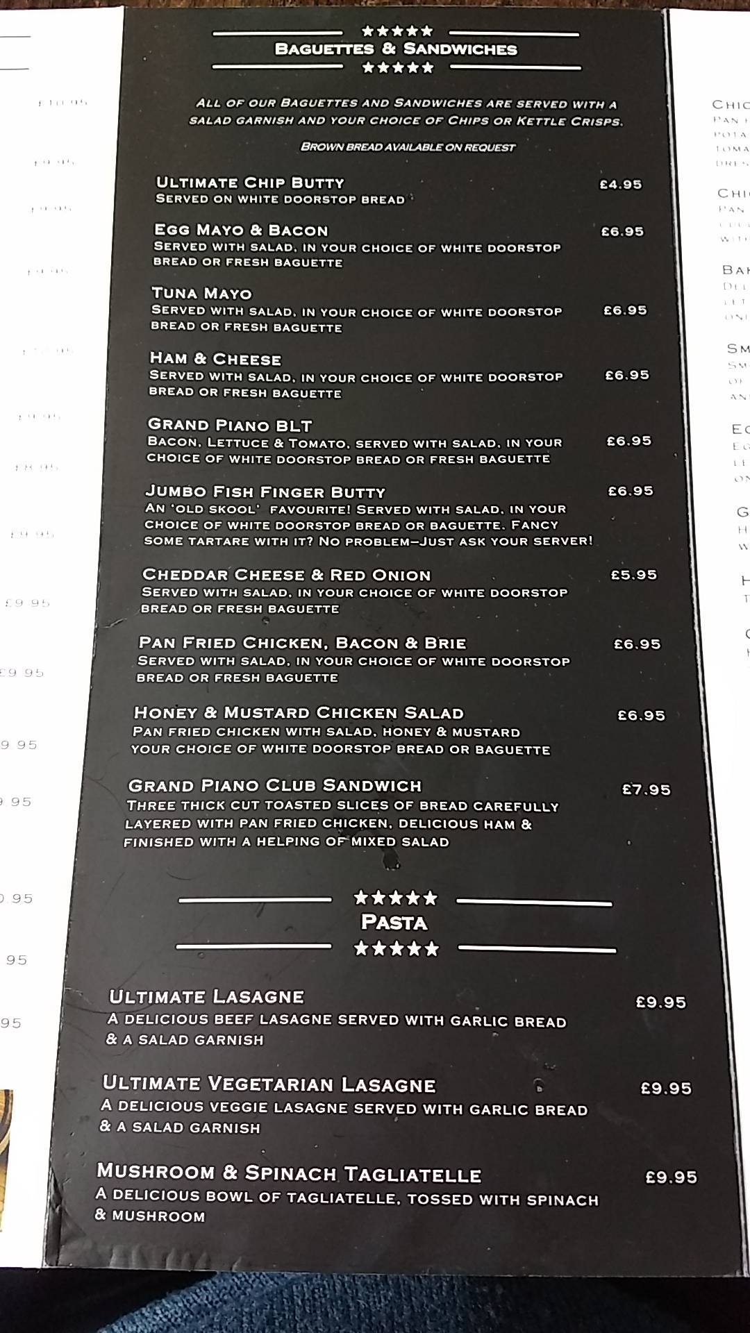Menu at The Grand Piano Cafe, Huntingdon