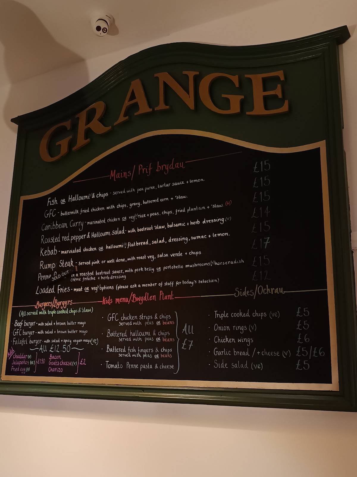Menu at The Grange Pub, Cardiff
