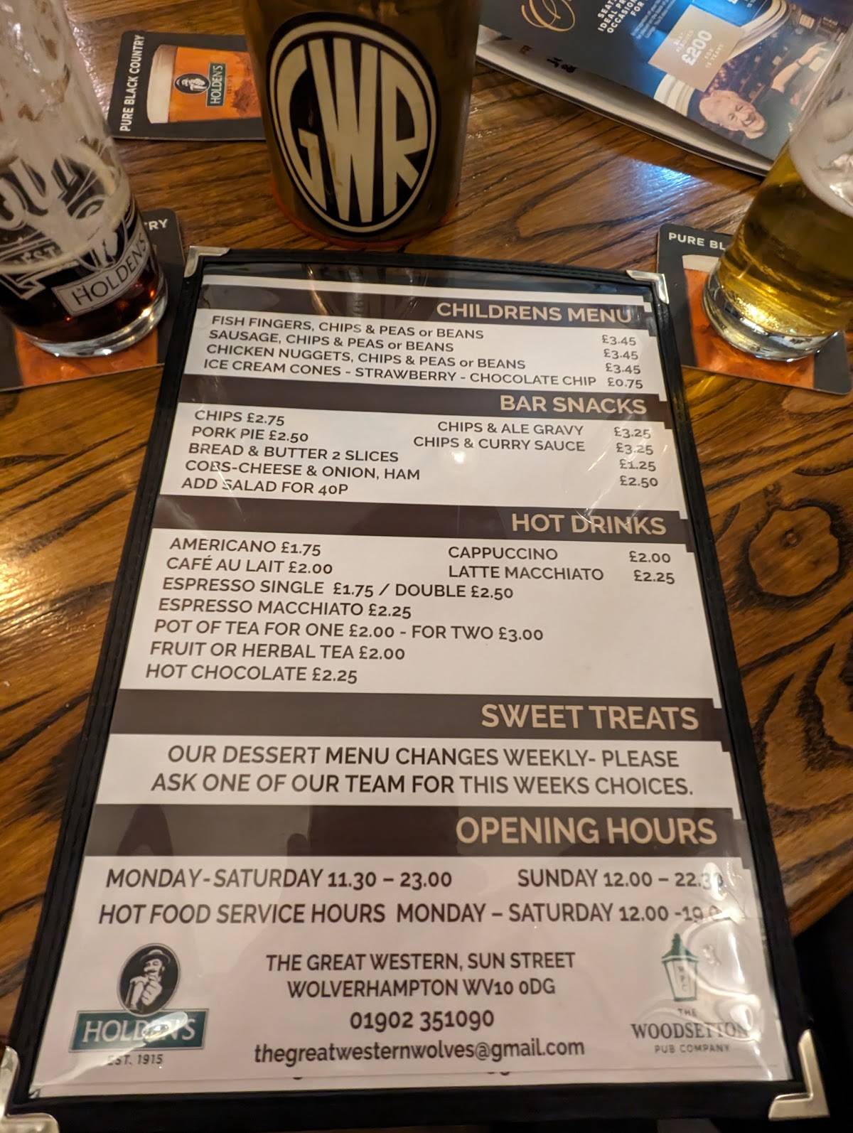 Menu at The Great Western pub & bar, Wolverhampton, Corn Hill