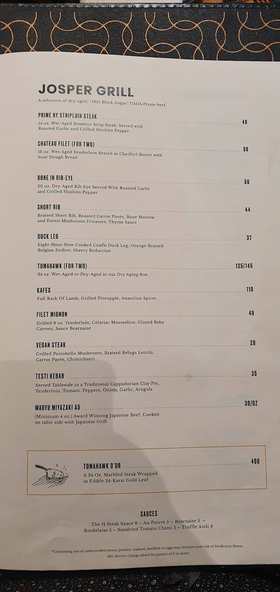 Menu at The H Orlando steakhouse, Orlando, Dr Phillips Blvd Suite 80