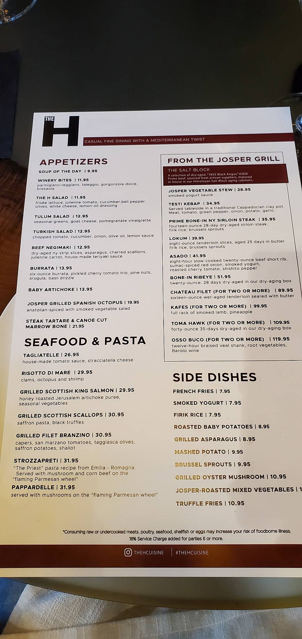 Menu at The H Orlando steakhouse, Orlando, Dr Phillips Blvd Suite 80