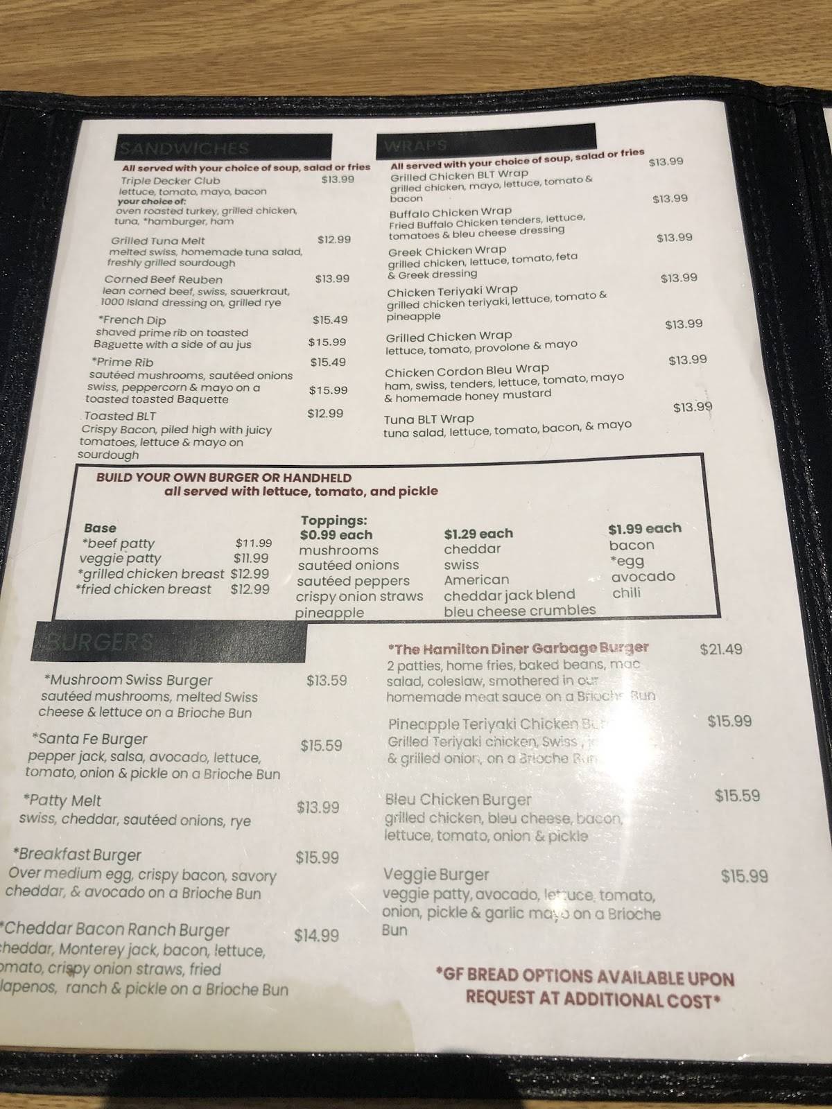 Menu at The Hamilton Diner restaurant, Seekonk