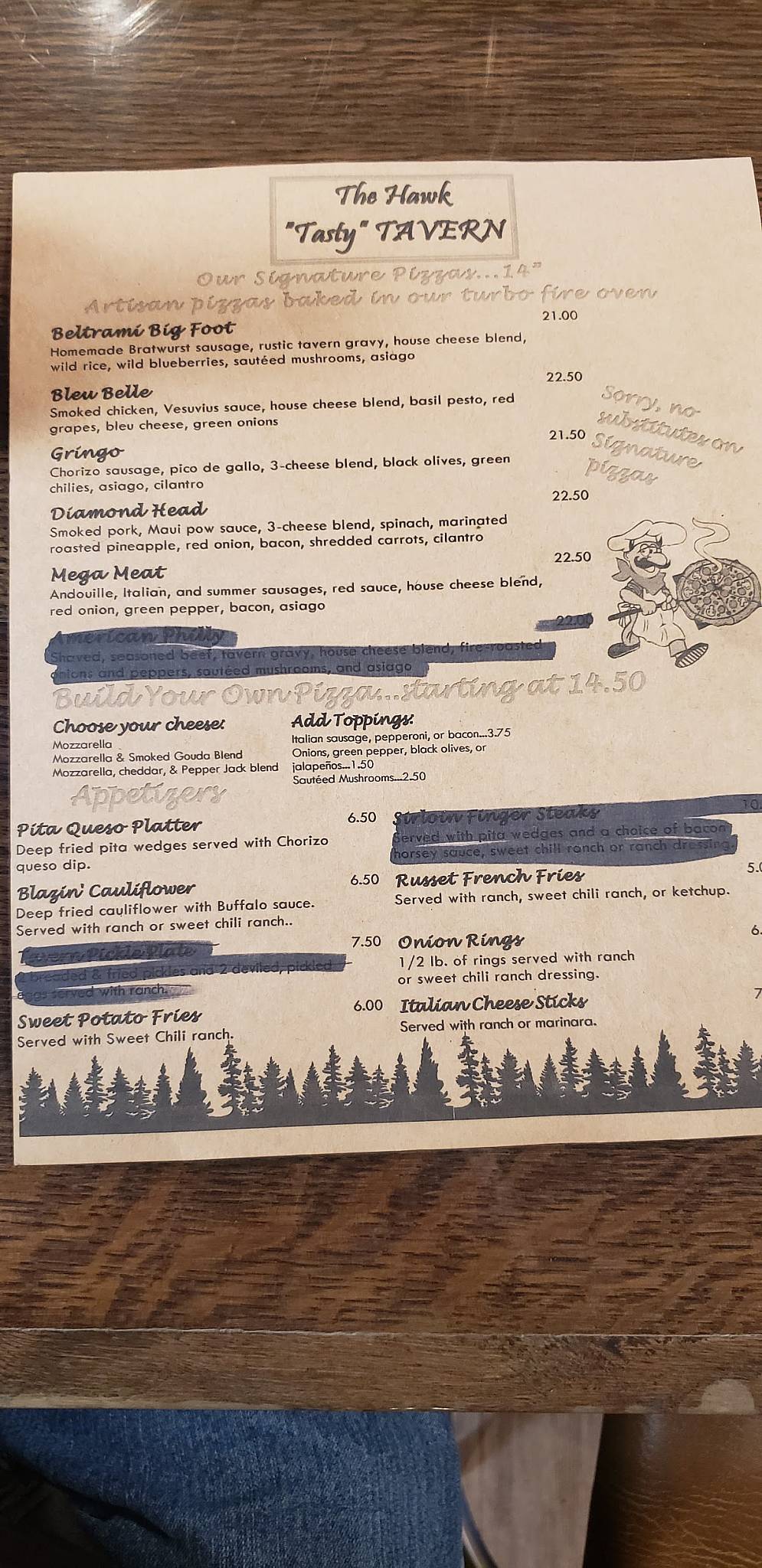 Menu at The Hawk Tasty Tavern restaurant, Roosevelt