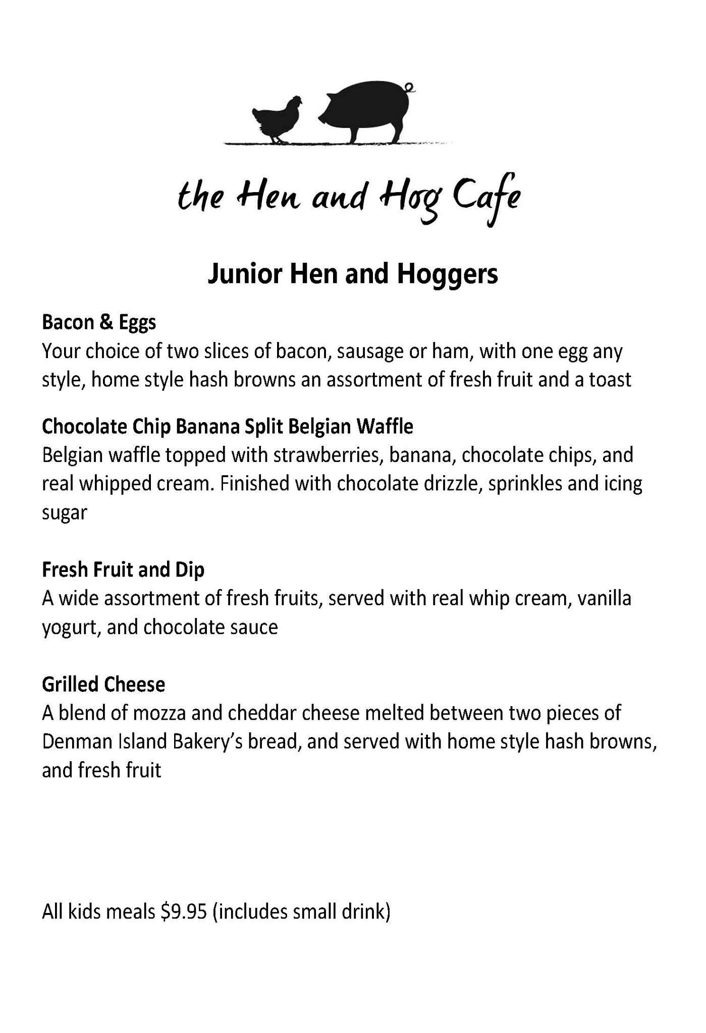 Menu at The Hen and Hog Cafe, Courtenay