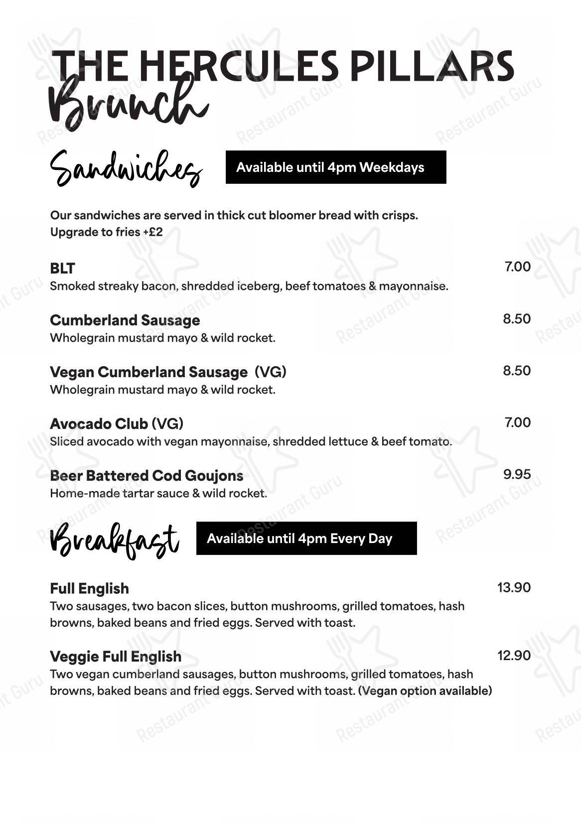 Carta del pub y bar The Hercules Pillars, Londres