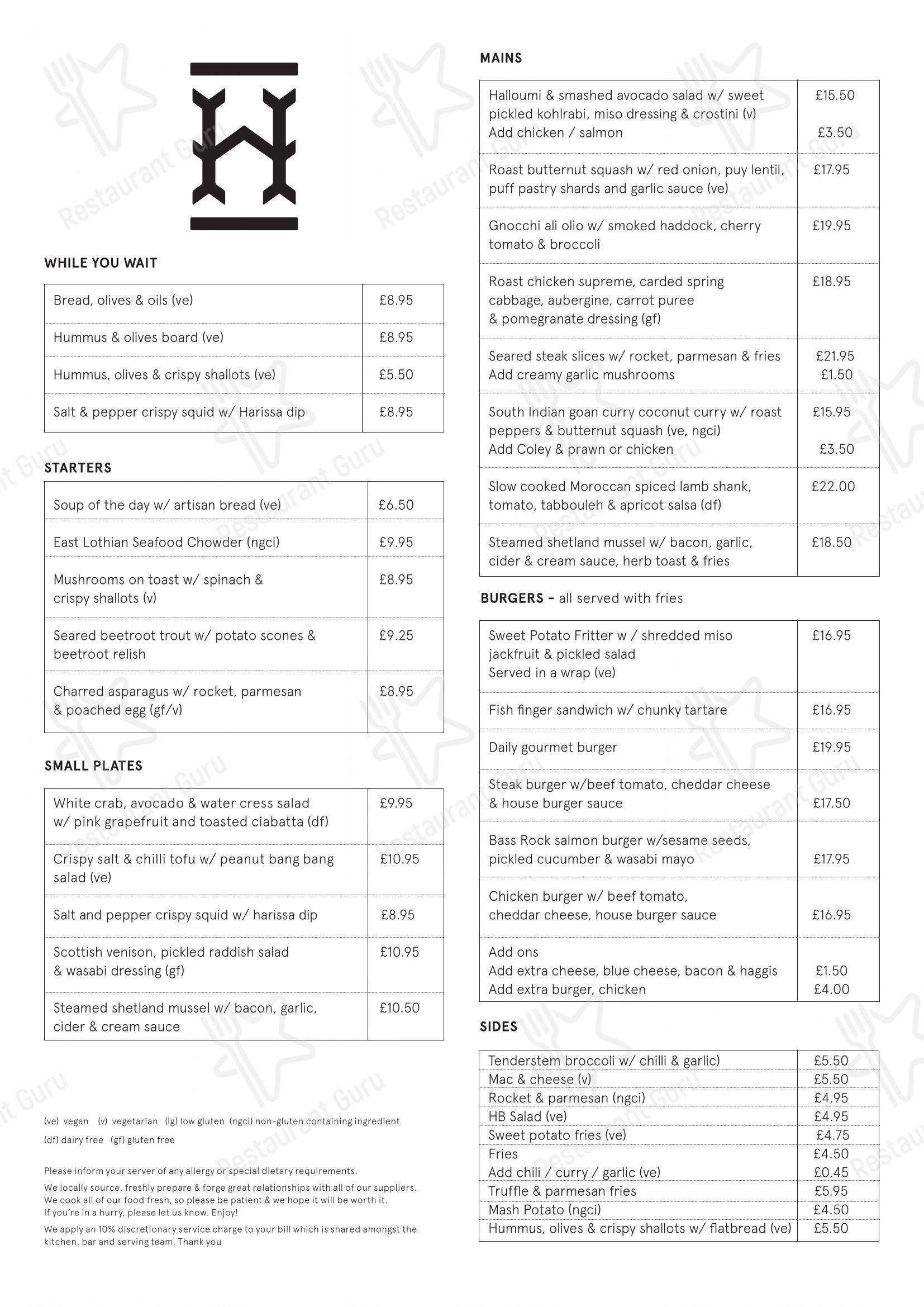 Menu at The Herringbone pub & bar, North Berwick