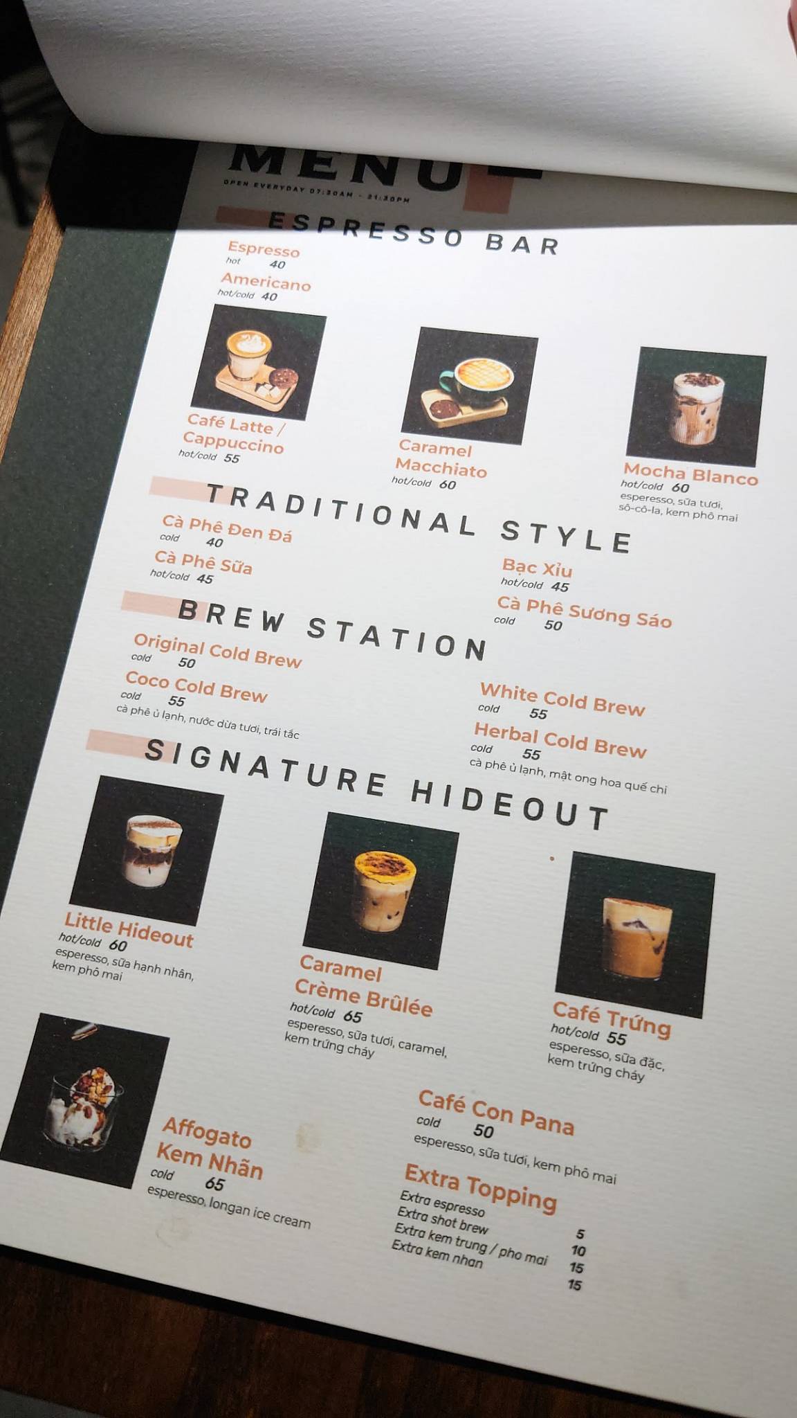 Menu at The Hideout Coffee And More, Ho Chi Minh City