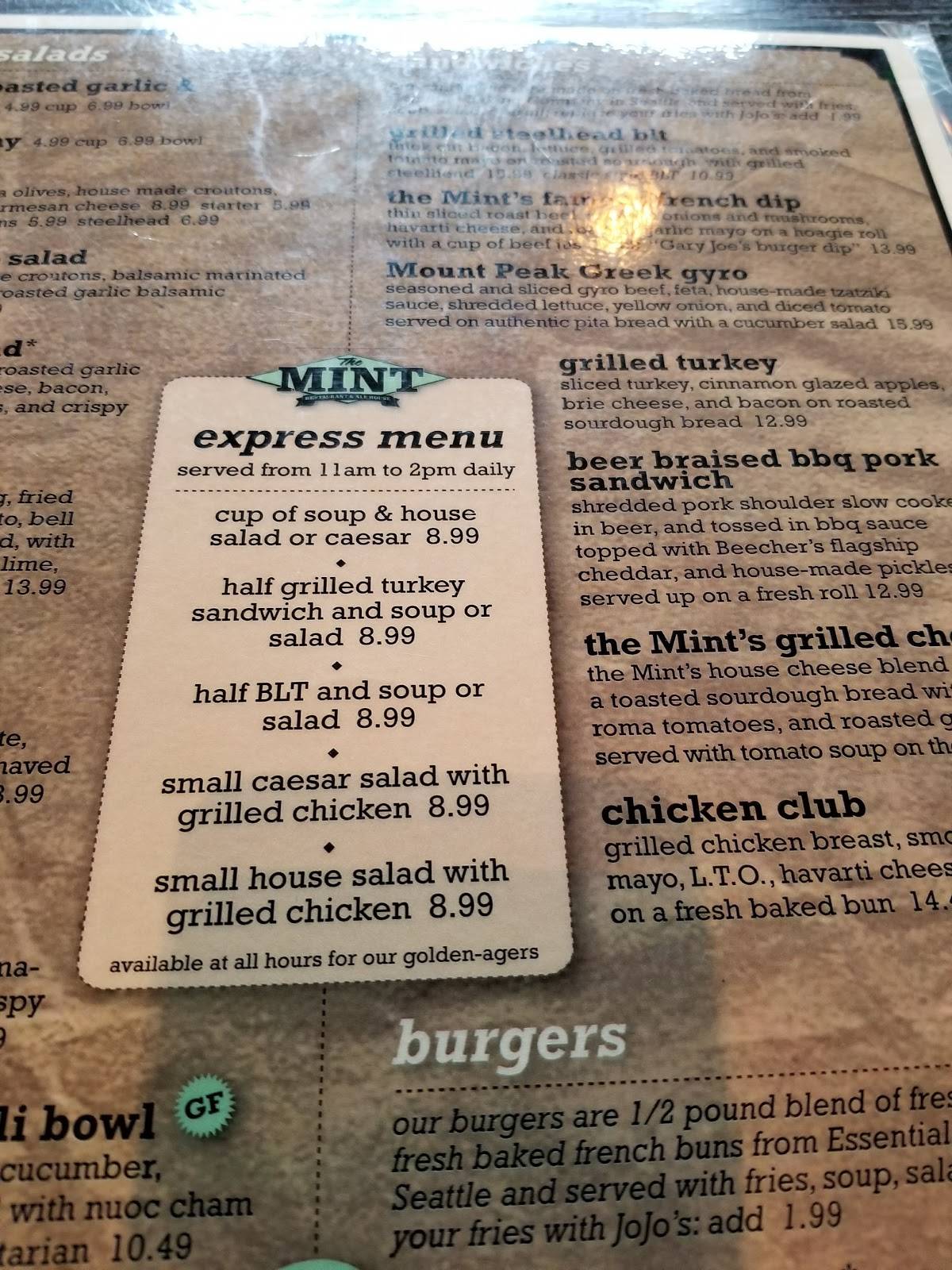 Menu at The Historic Mint Restaurant & Alehouse, Enumclaw
