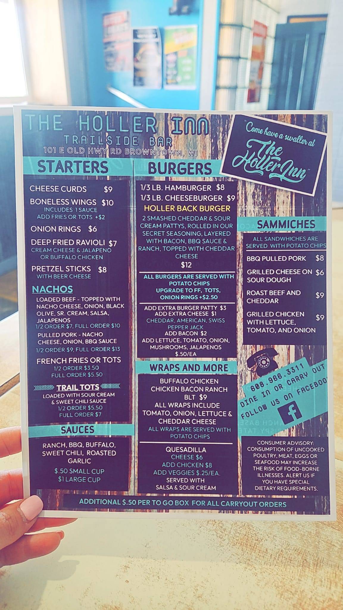 Menu at The Holler Inn pub & bar, Browntown