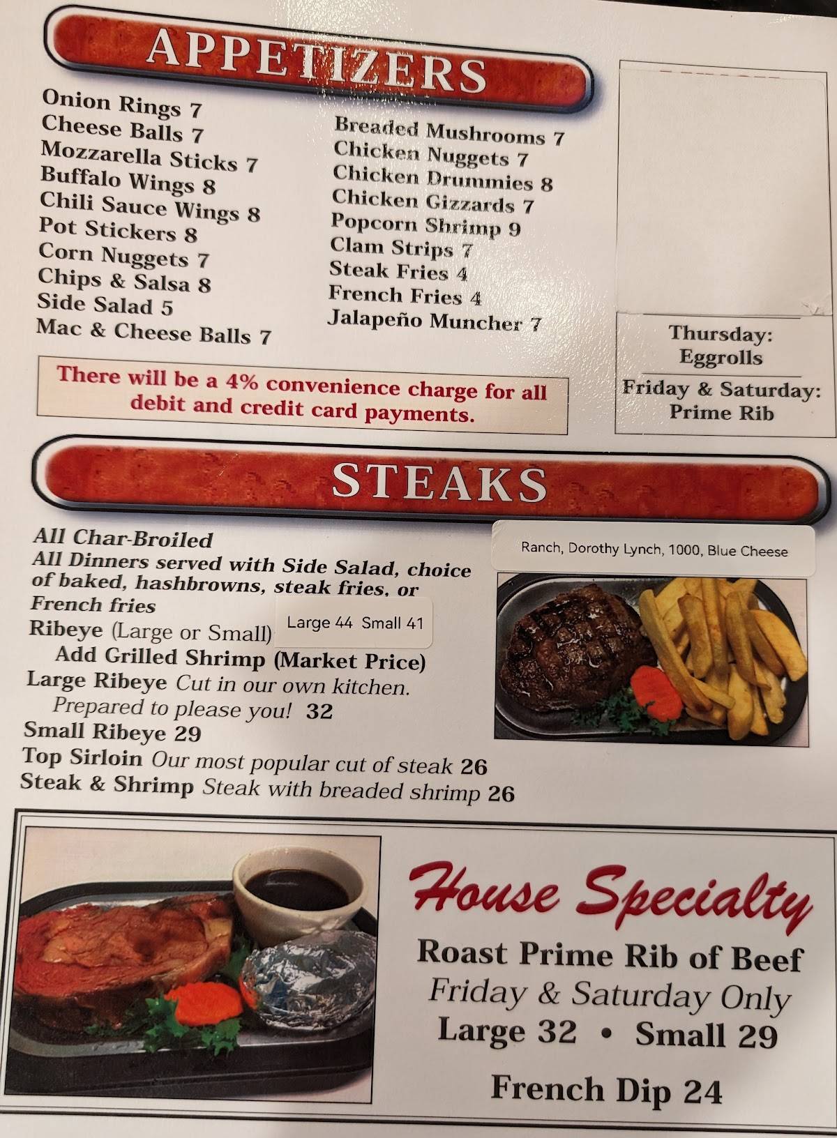 Menu at The Homesteader pub & bar, Winner
