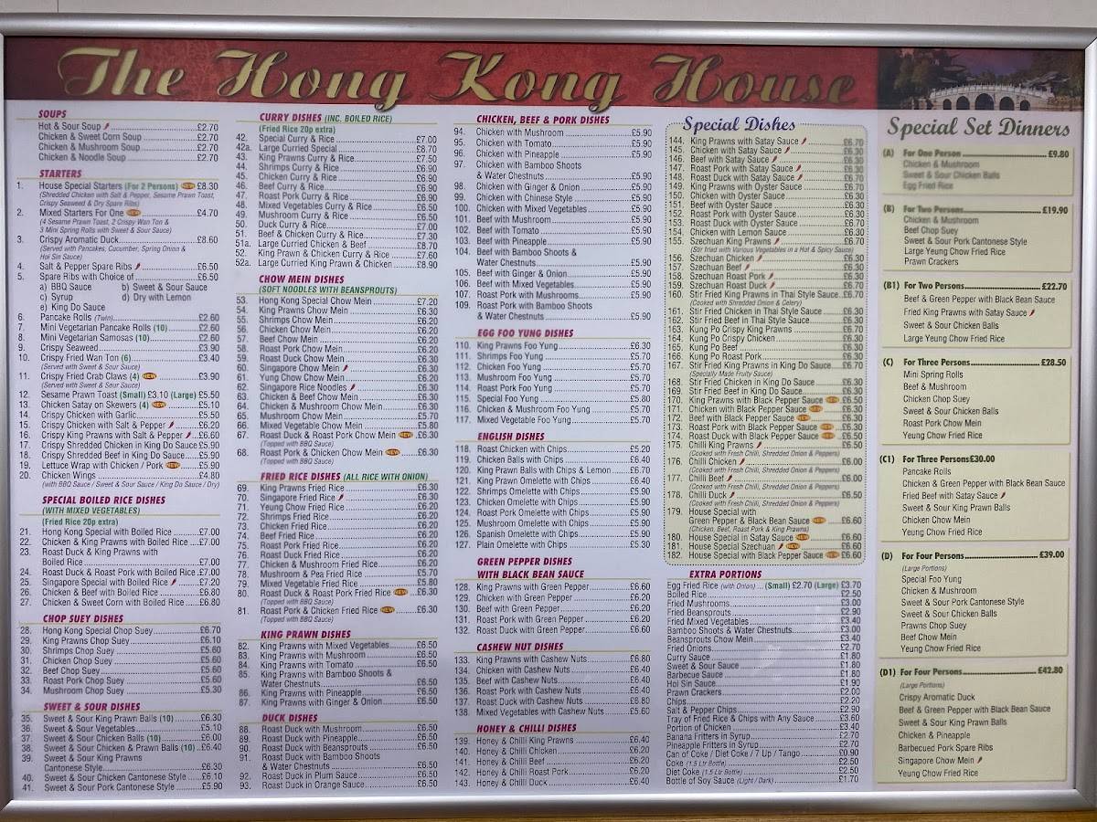Menu at The Hong Kong House restaurant, Coventry