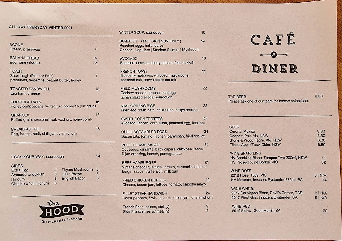 Menu at The Hood Milk Bar, The Junction